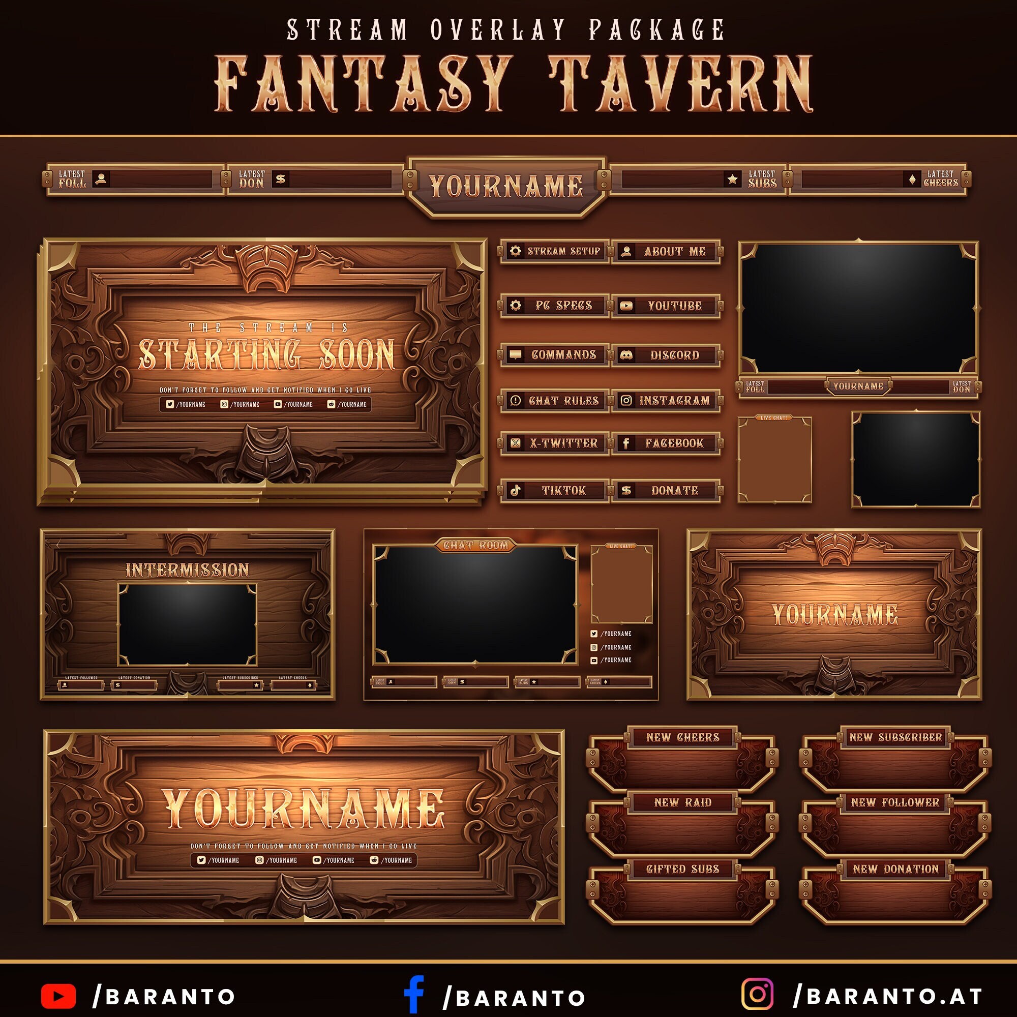 Animated Fantasy Tavern Overlay Twitch Package Custom Names Instant ...