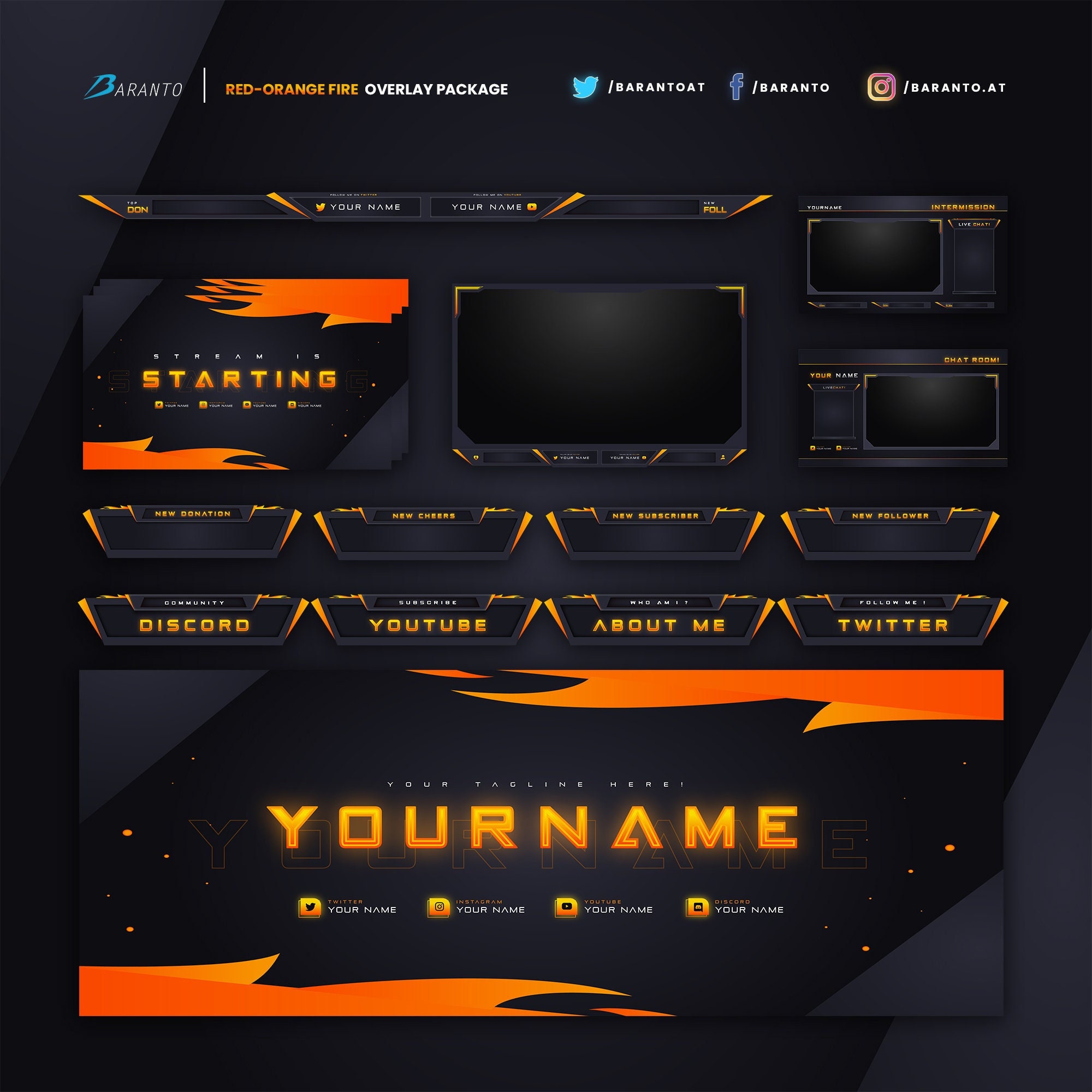 Animated Black Red Orange Fire Overlay Twitch Package - Etsy