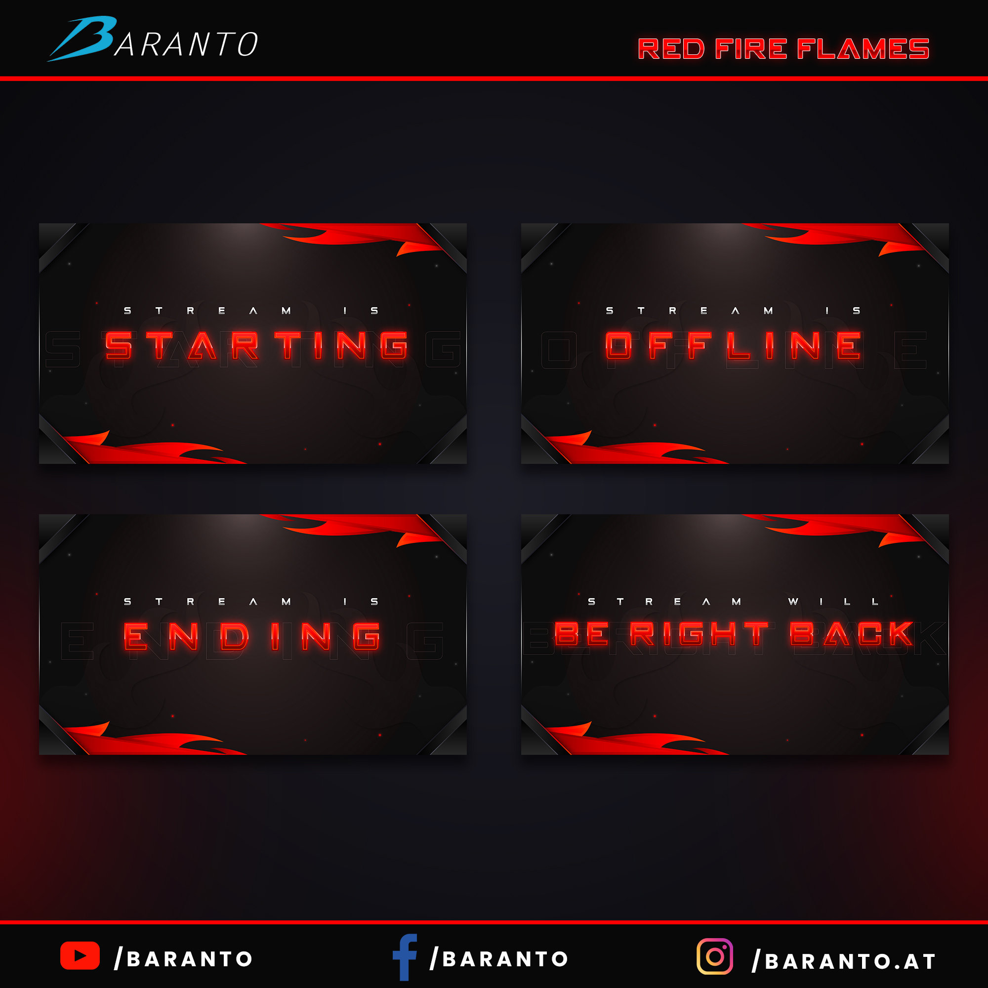 Animated Red Fire Flames Overlay Twitch Package | Instant Download ...