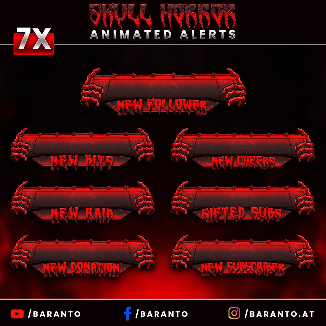 7x Stream Alerts Pack - Skull Horror | Clean & Modern - Instant ...