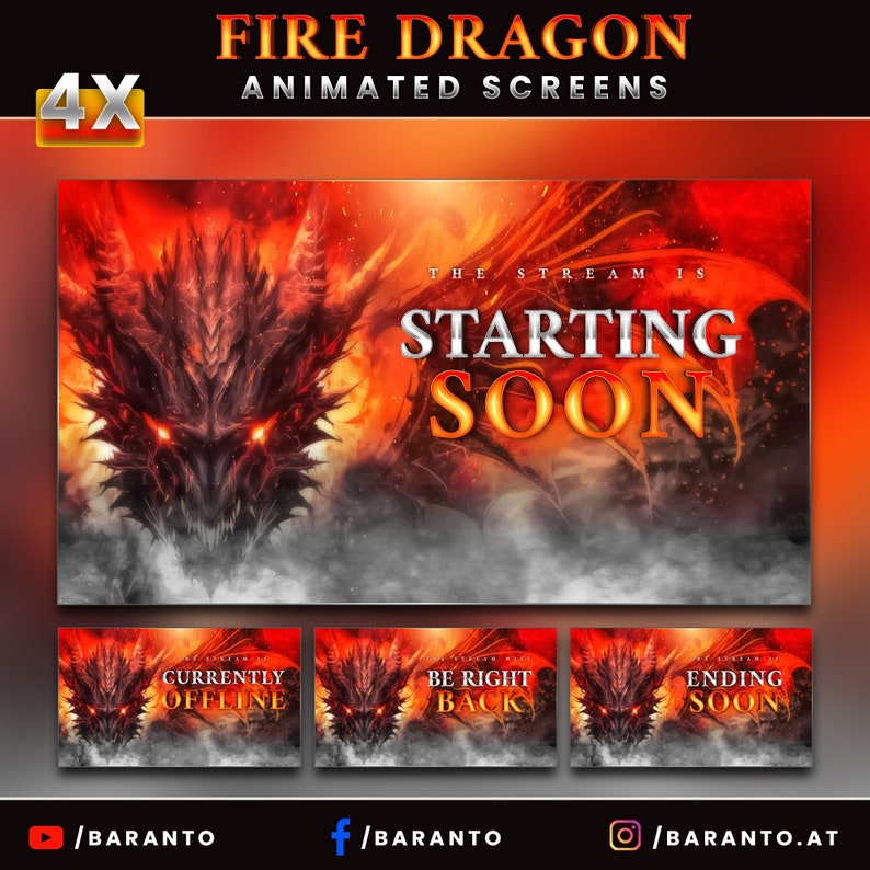 4x Animated Fire Dragon Screen Overlays Starting Soon Brb Ending ...