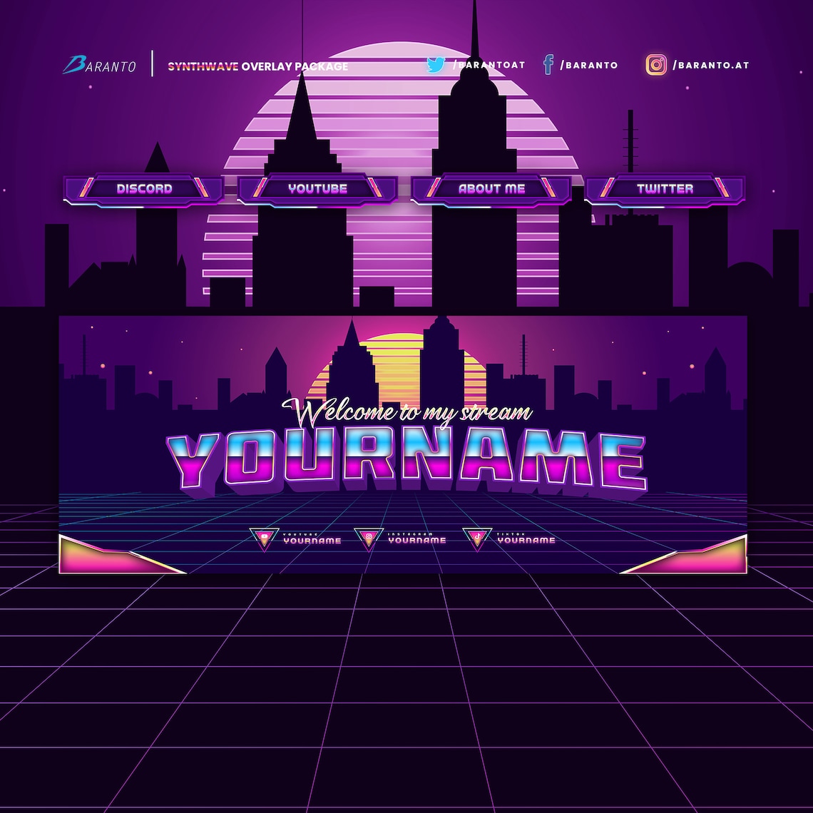 Animated Synthwave Overlay Twitch Package Instant Download / - Etsy
