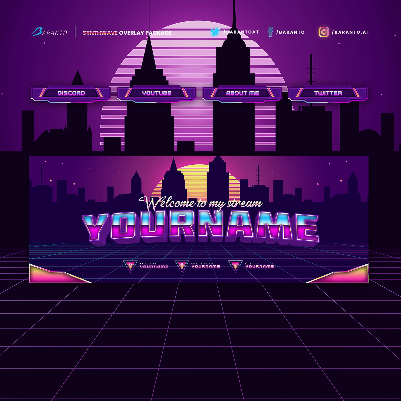 Animated Synthwave Overlay Twitch Package Instant Download / - Etsy