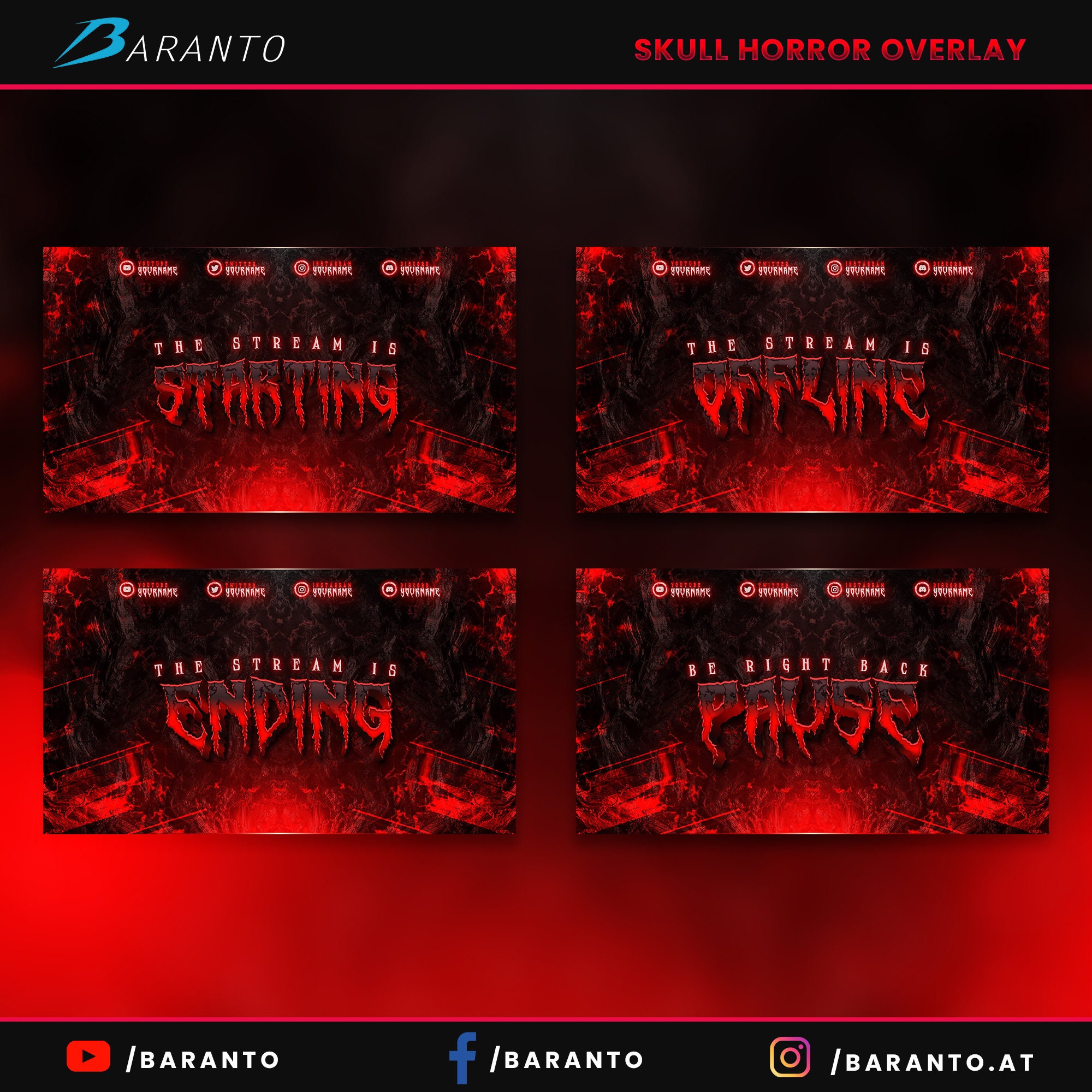 Animated Halloween Skull Horror Overlay Twitch Package - Etsy