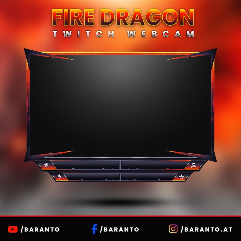 Animated Fire Dragon Twitch Webcam Facecam Border Instant Download ...