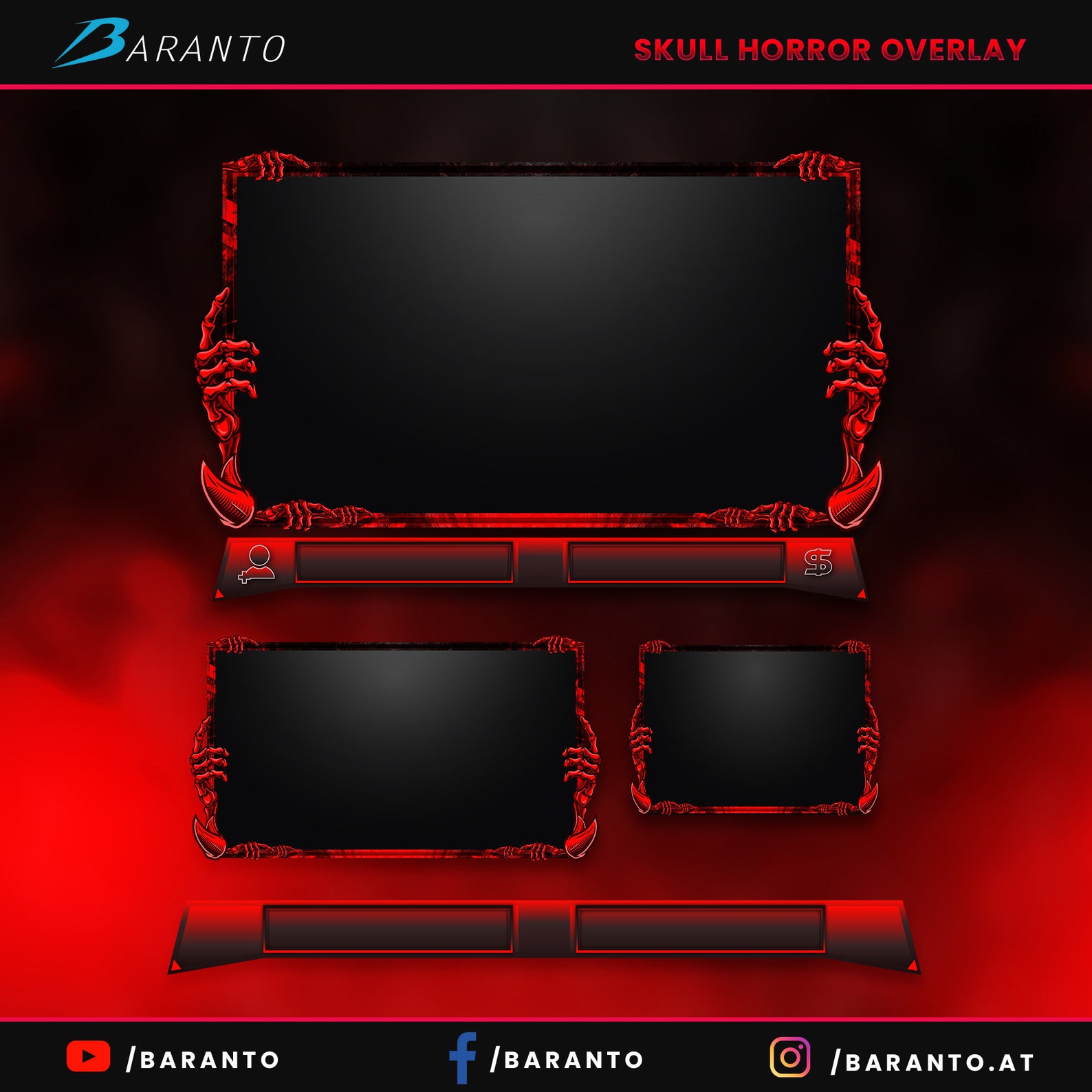 Animated Halloween Skull Horror Overlay Twitch Package Custom Name ...