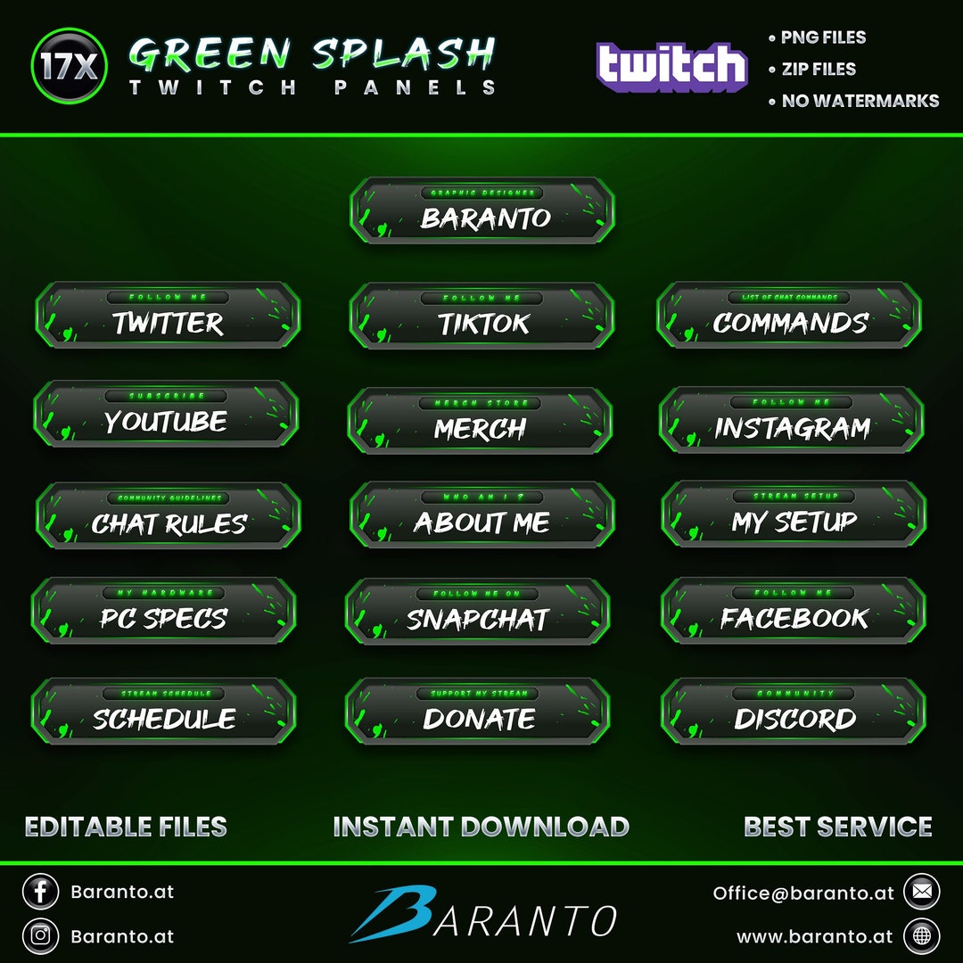 17x Twitch Panels Pack – Green Splash Series | Twitch Panels ...