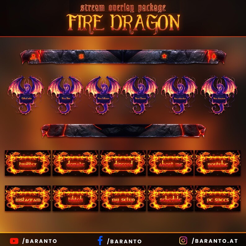 Animated Fire Dragon Overlay Twitch Package | Instant Download / Ready ...