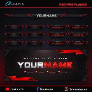 Animated Red Fire Flames Twitch Overlay Package | Custom Names ...