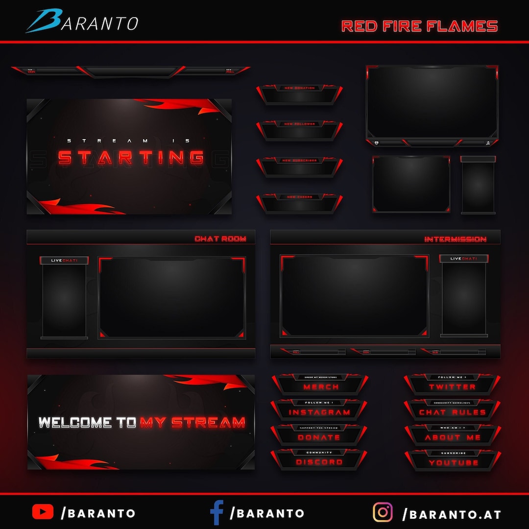 Animated Red Fire Flames Overlay Twitch Package | Instant Download ...