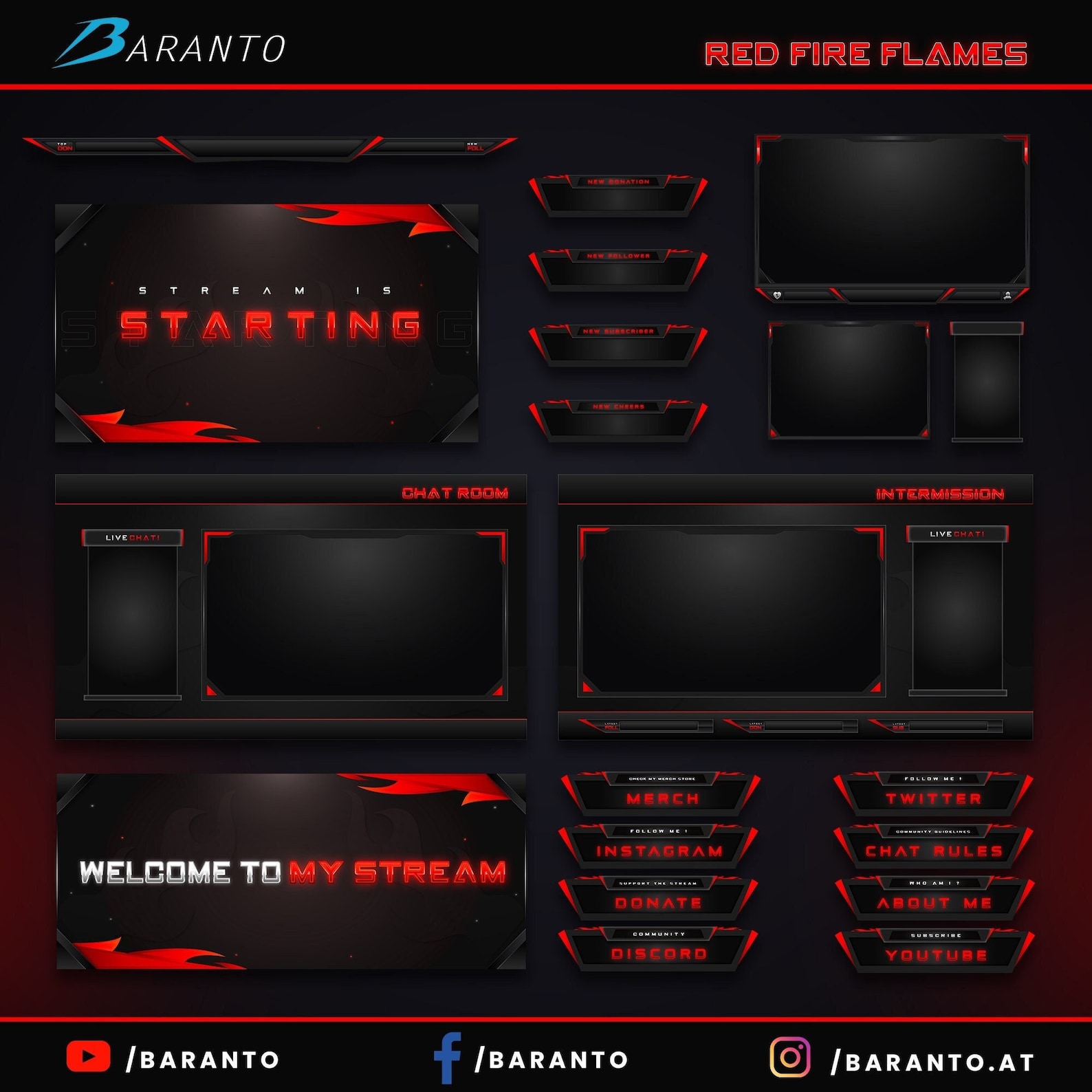 Animated Red Fire Flames Overlay Twitch Package | Instant Download ...