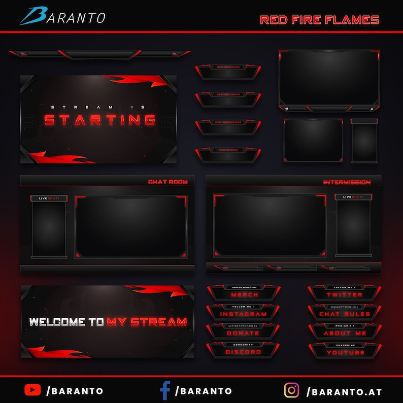 Animated Red Fire Flames Overlay Twitch Package | Instant Download ...
