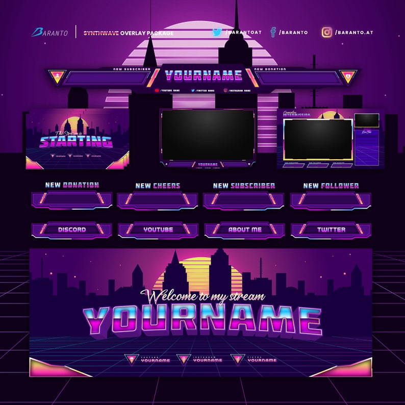 Animated Synthwave Overlay Twitch Package Instant Download / - Etsy
