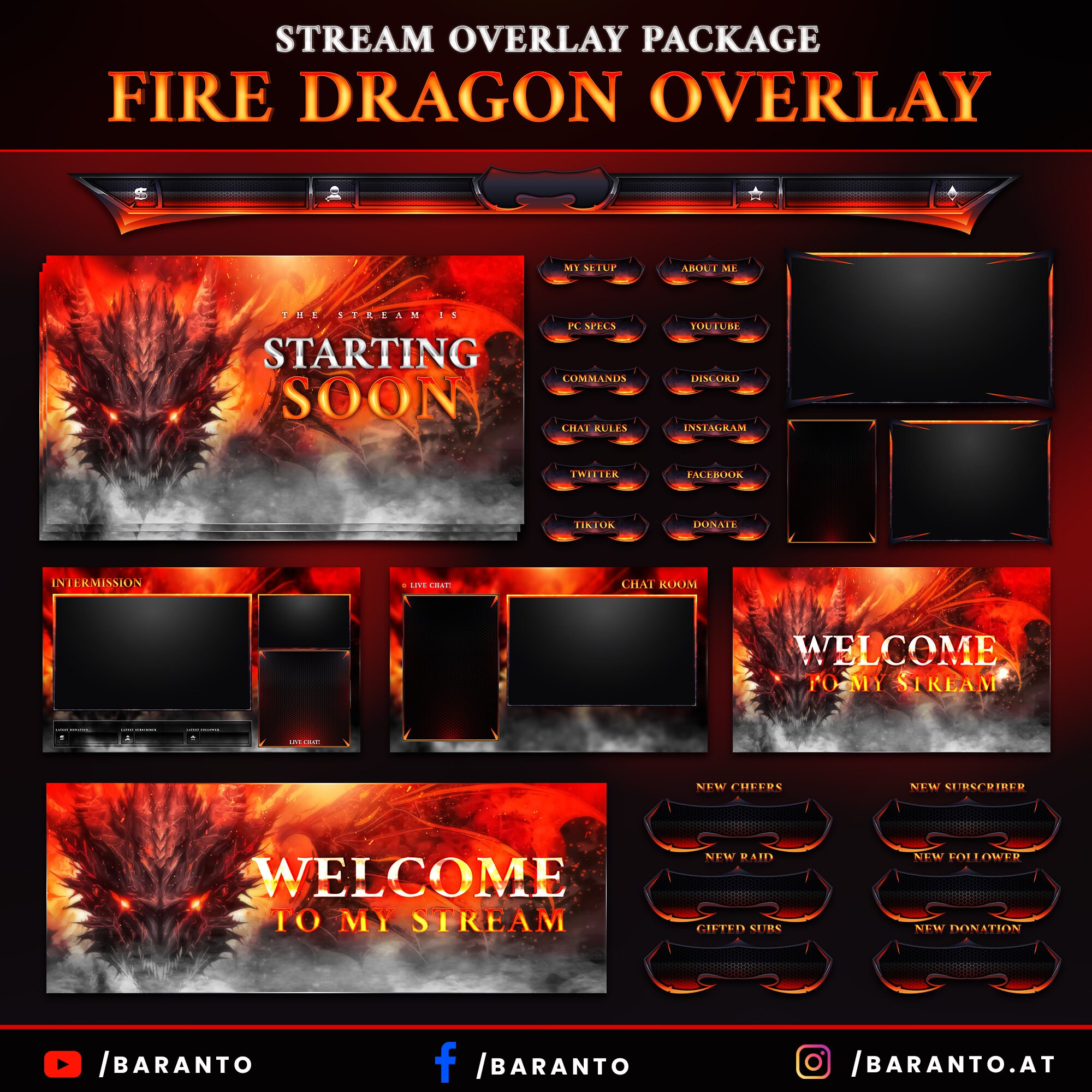 Animated Fire Dragon Overlay Twitch Package | Instant Download / Ready ...