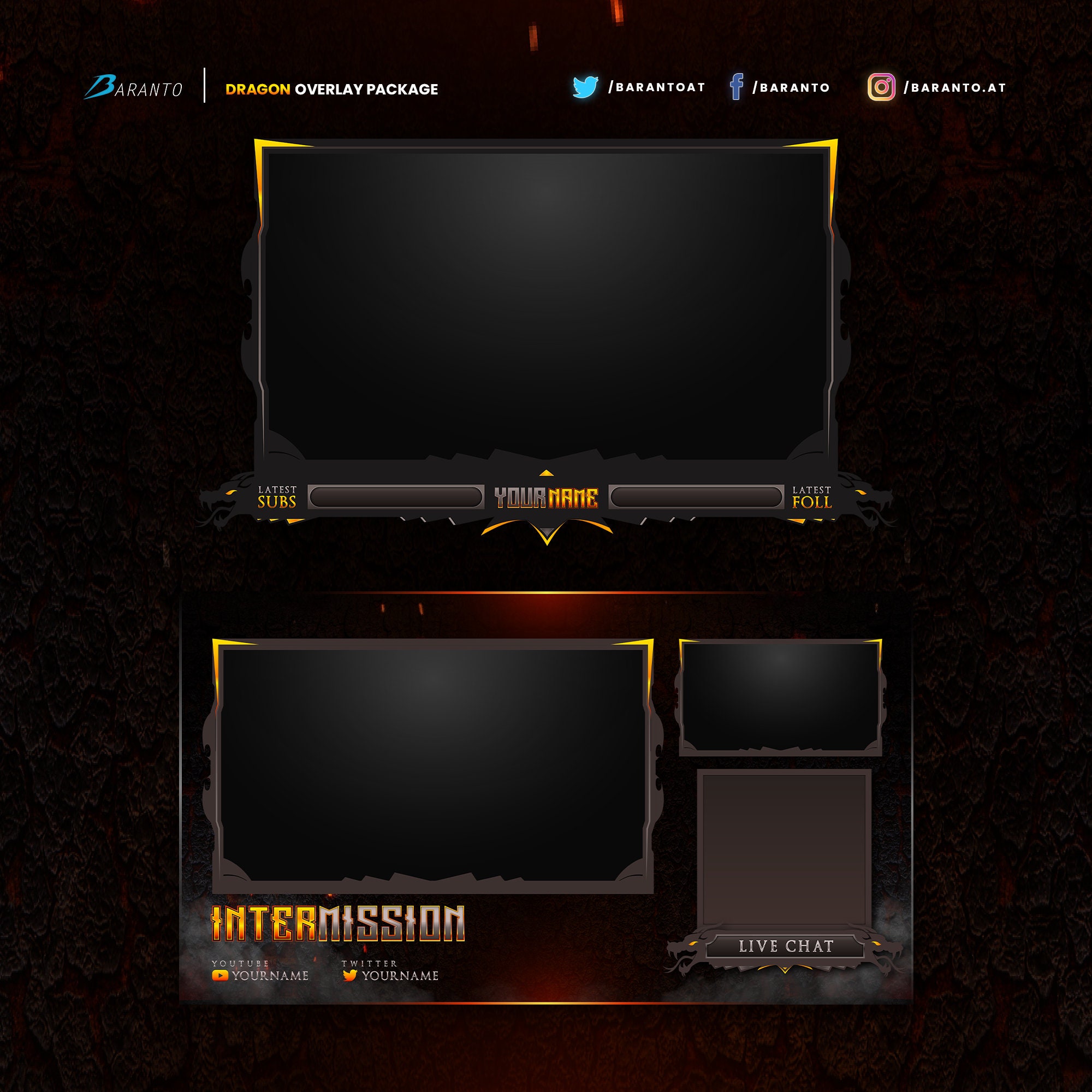 Animated Dragon Overlay Twitch Package Instant Download / Dark Streamer ...