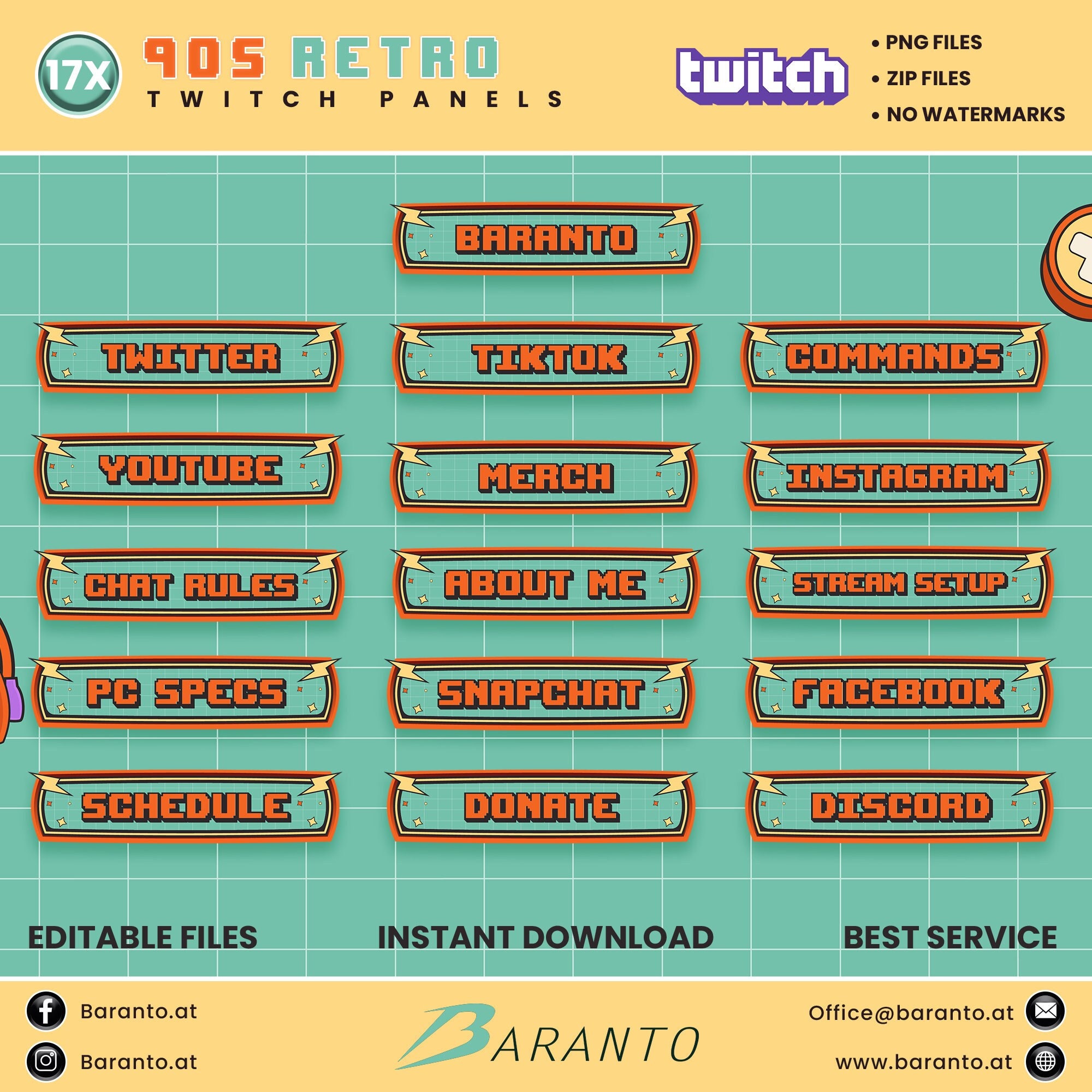 17x Twitch Panels Pack 90s Retro Series Clean & Modern Instant Download ...