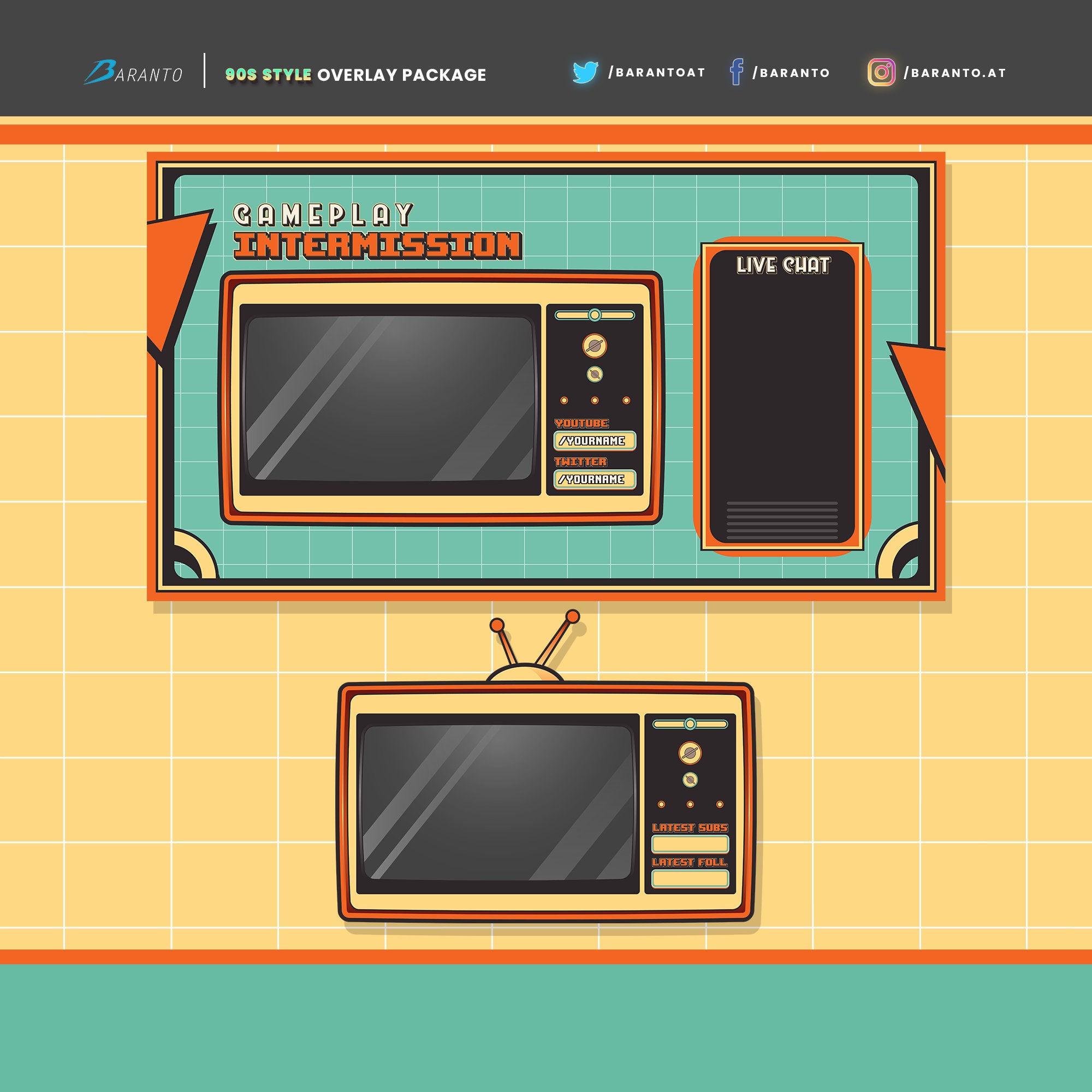 Animated 90s Retro Overlay Twitch Package Instant Download / Ready to ...
