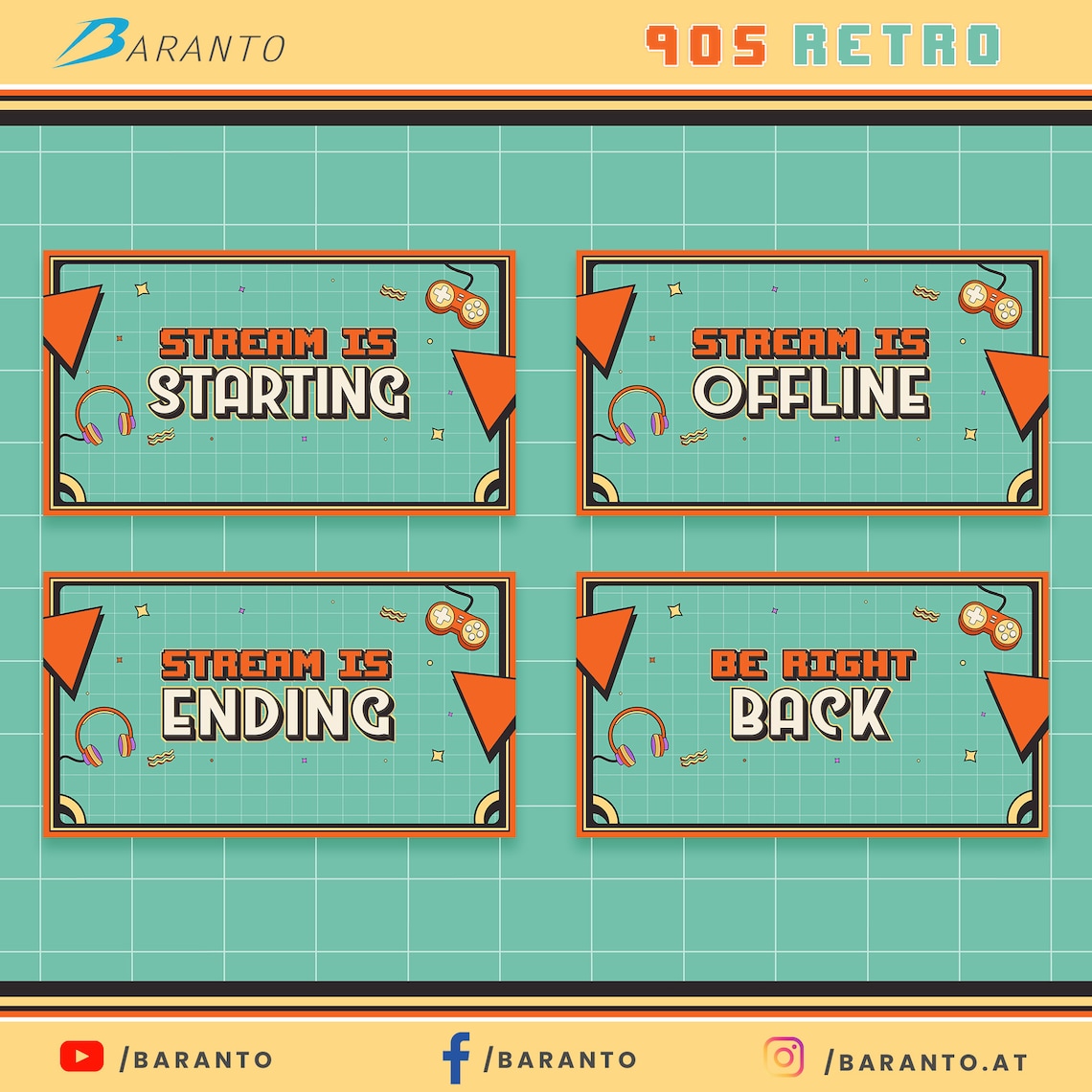Animated 90s Retro Overlay Twitch Package | Instant Download / Ready to ...