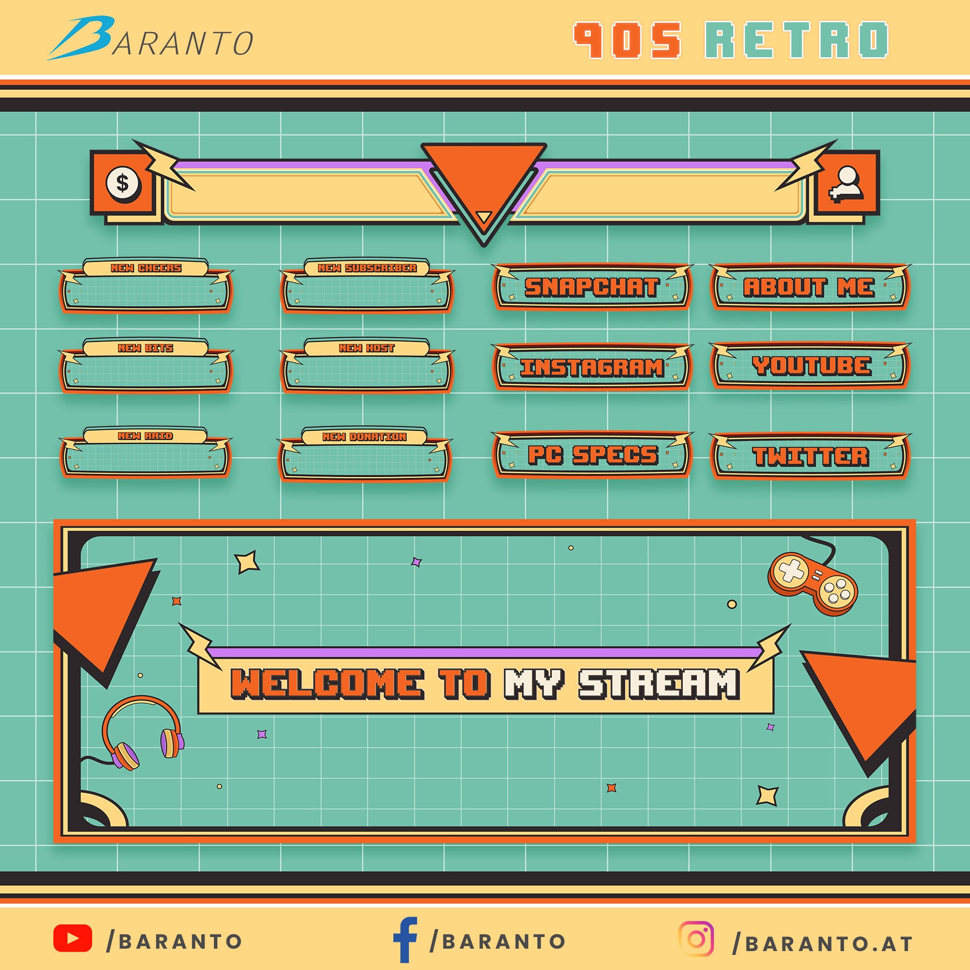 Animated 90s Retro Overlay Twitch Package | Instant Download / Ready to ...