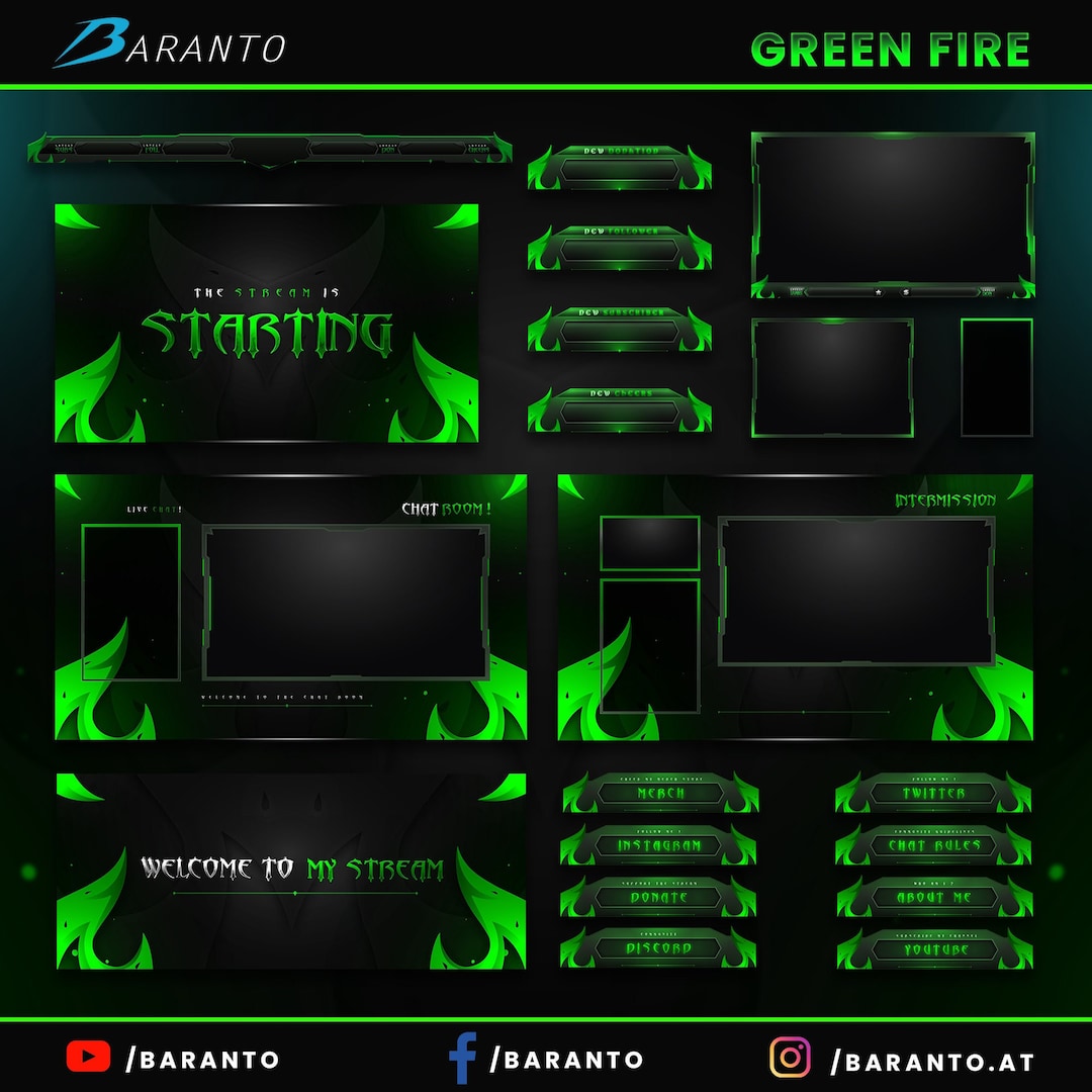 Animated Green Fire Overlay Twitch Package | Instant Download / Ready ...