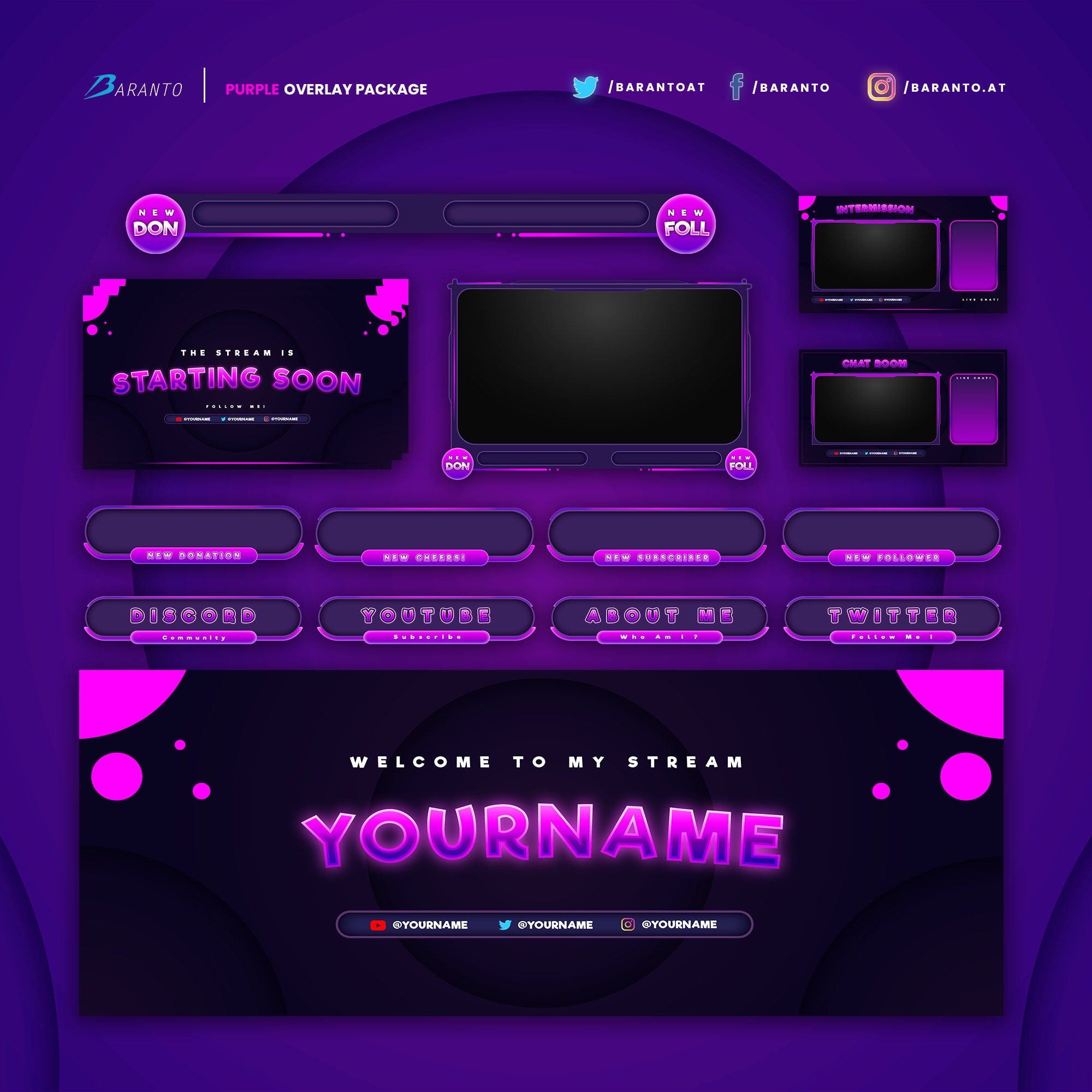 Animated Purple Liquid Overlay Twitch Package Instant Download / Ready ...