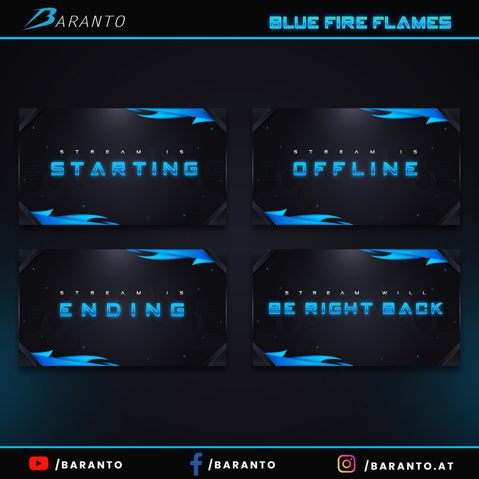 Animated Blue Fire Flames Overlay Twitch Package | Instant Download ...