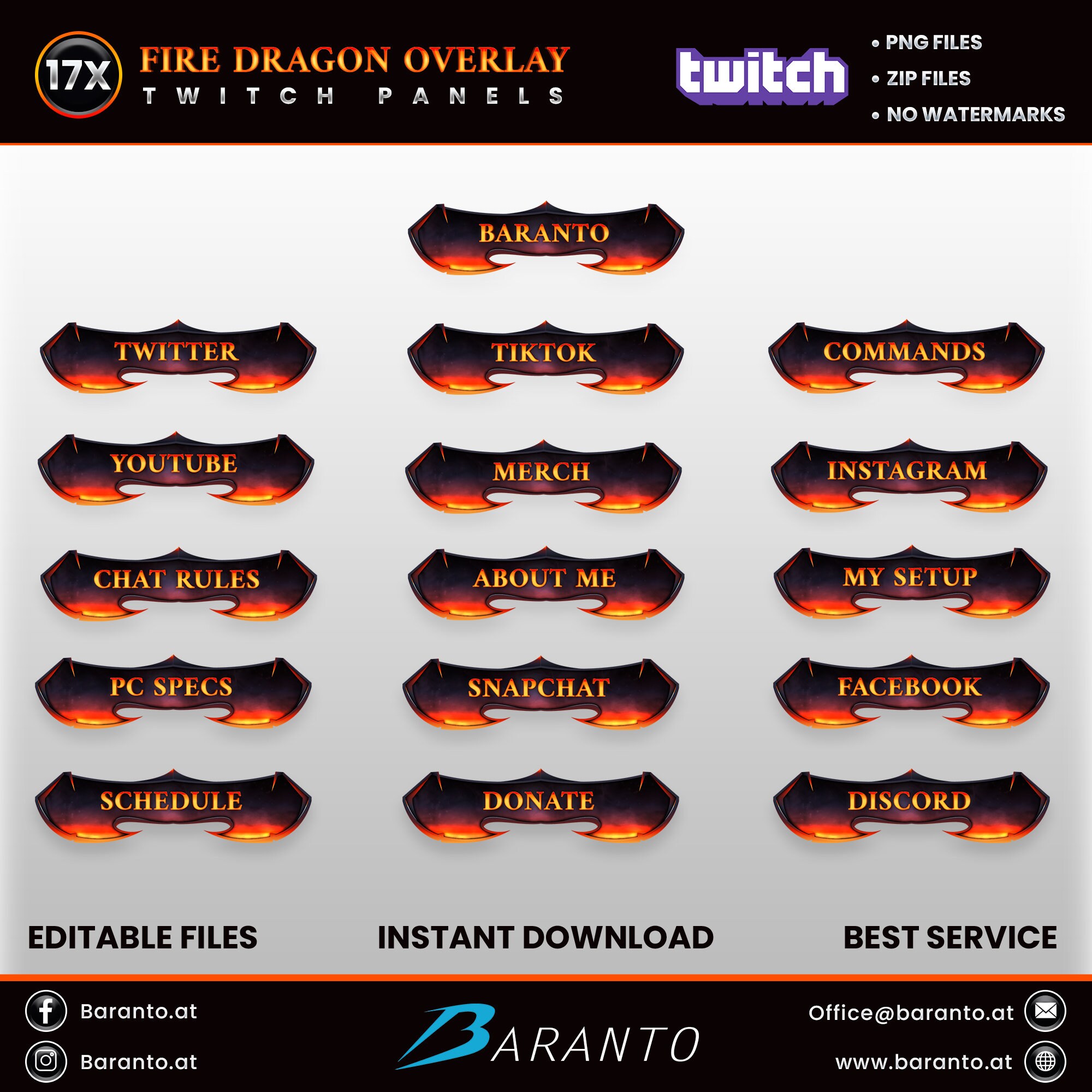 17x Twitch Panels Pack Fire Dragon Series Clean & Modern Instant ...