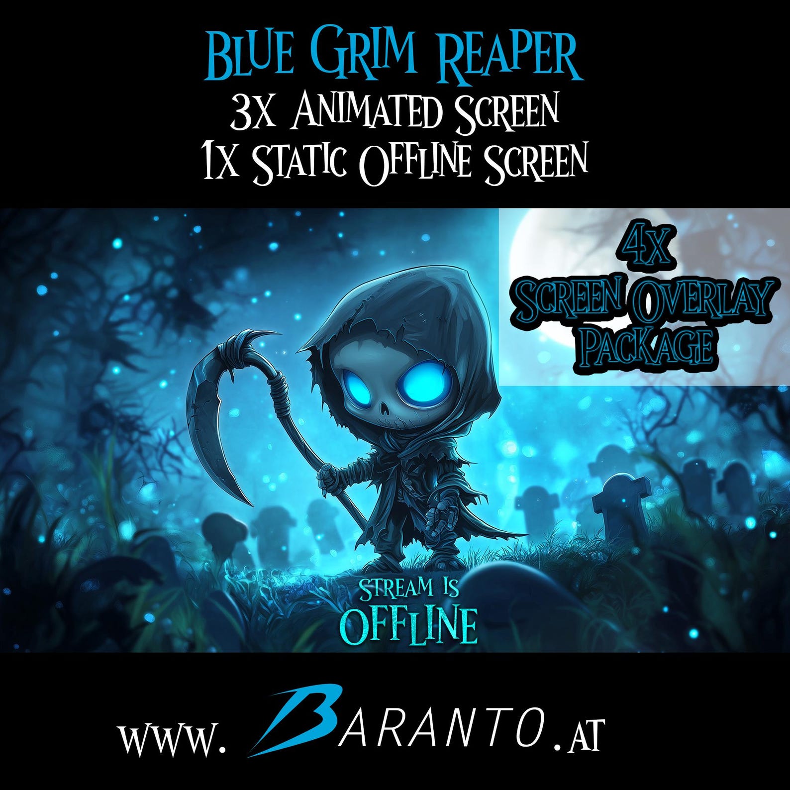 4x Animated Blue Grim Reaper Screen Overlays | Starting Soon | Brb ...