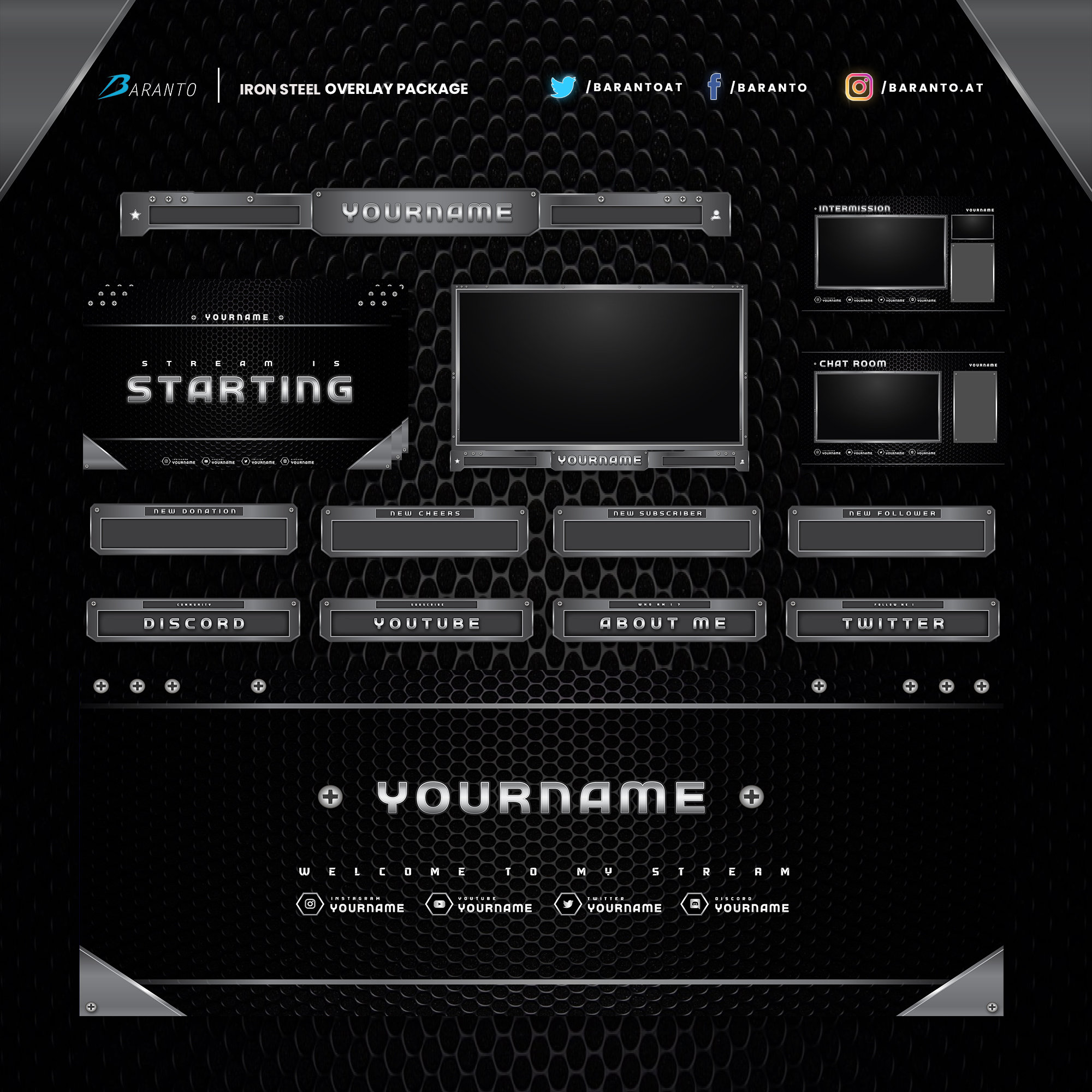 Animated Metal Steel Gray & Black Overlay Twitch Package - Etsy