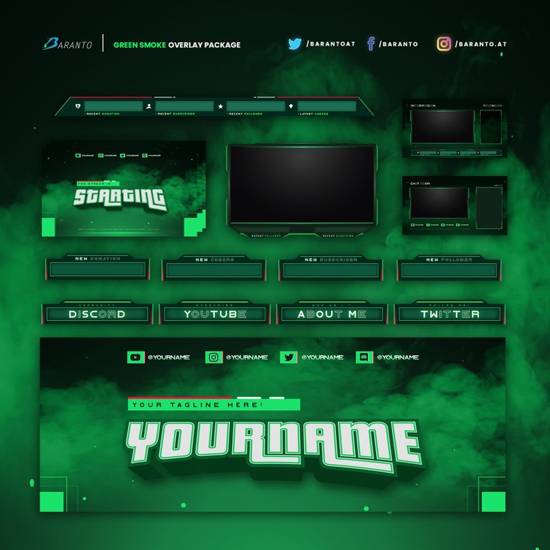Animated Green Smoke Overlay Twitch Package Instant Download / Ready to ...