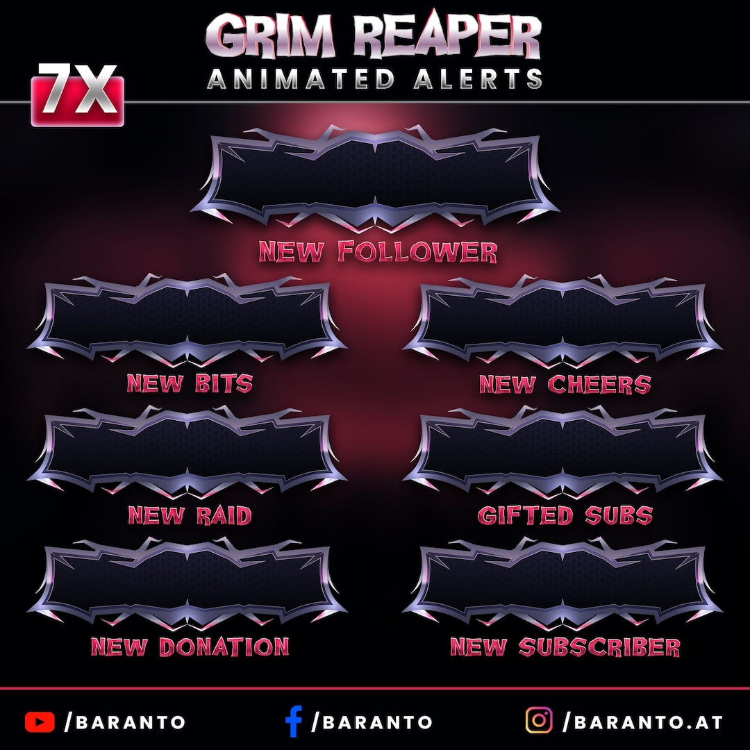 7x Stream Alerts Pack - Grim Reaper | Clean & Modern - Instant Download ...