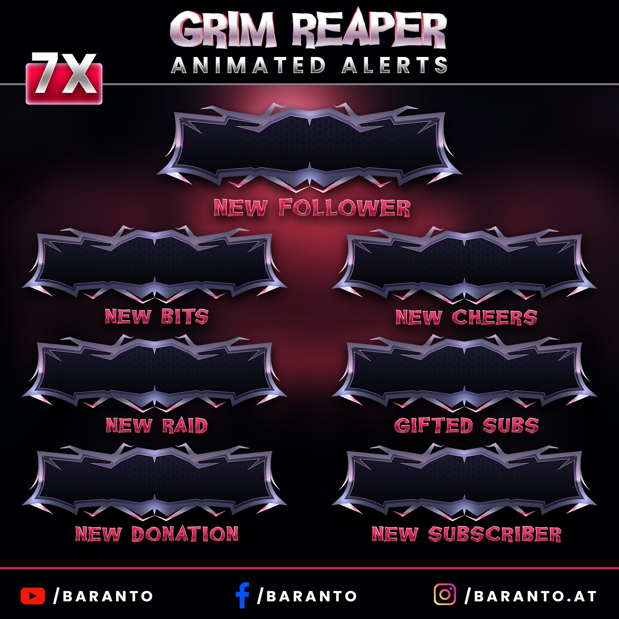 7x Stream Alerts Pack Grim Reaper Clean & Modern Instant Download ...