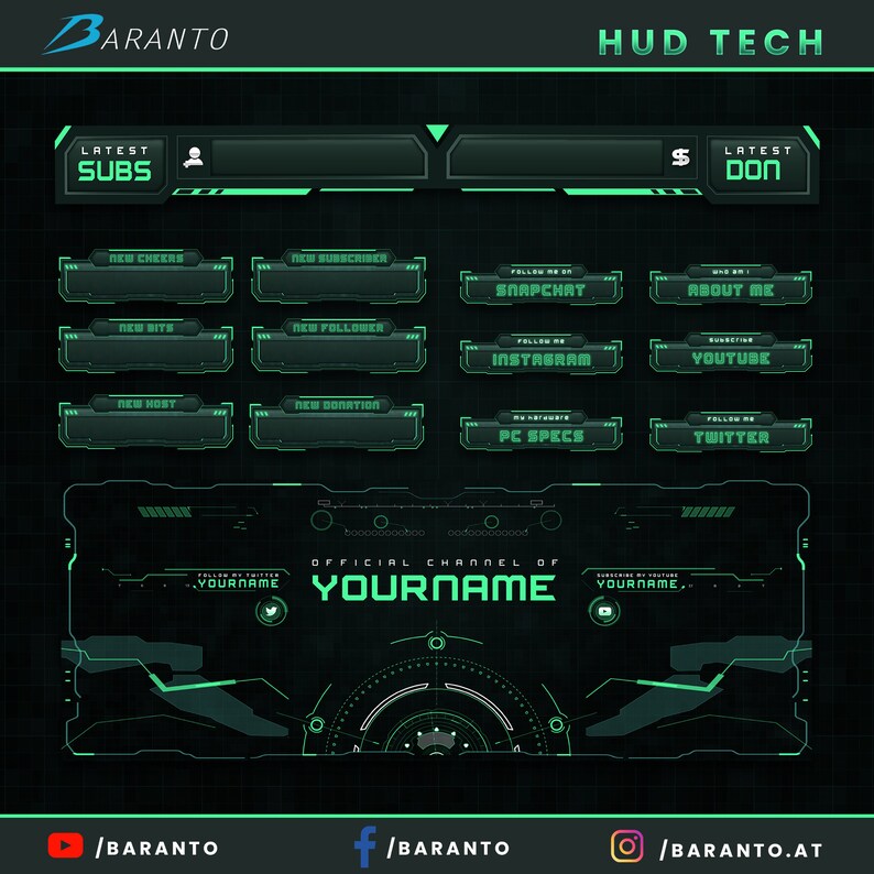 Animated HUD TECH Overlay Twitch Package Custom Name Instant Download ...
