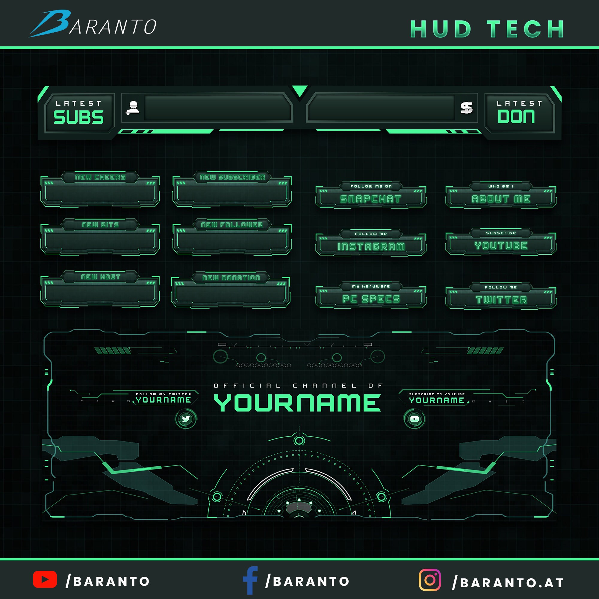 Animated HUD TECH Overlay Twitch Package Custom Name - Etsy