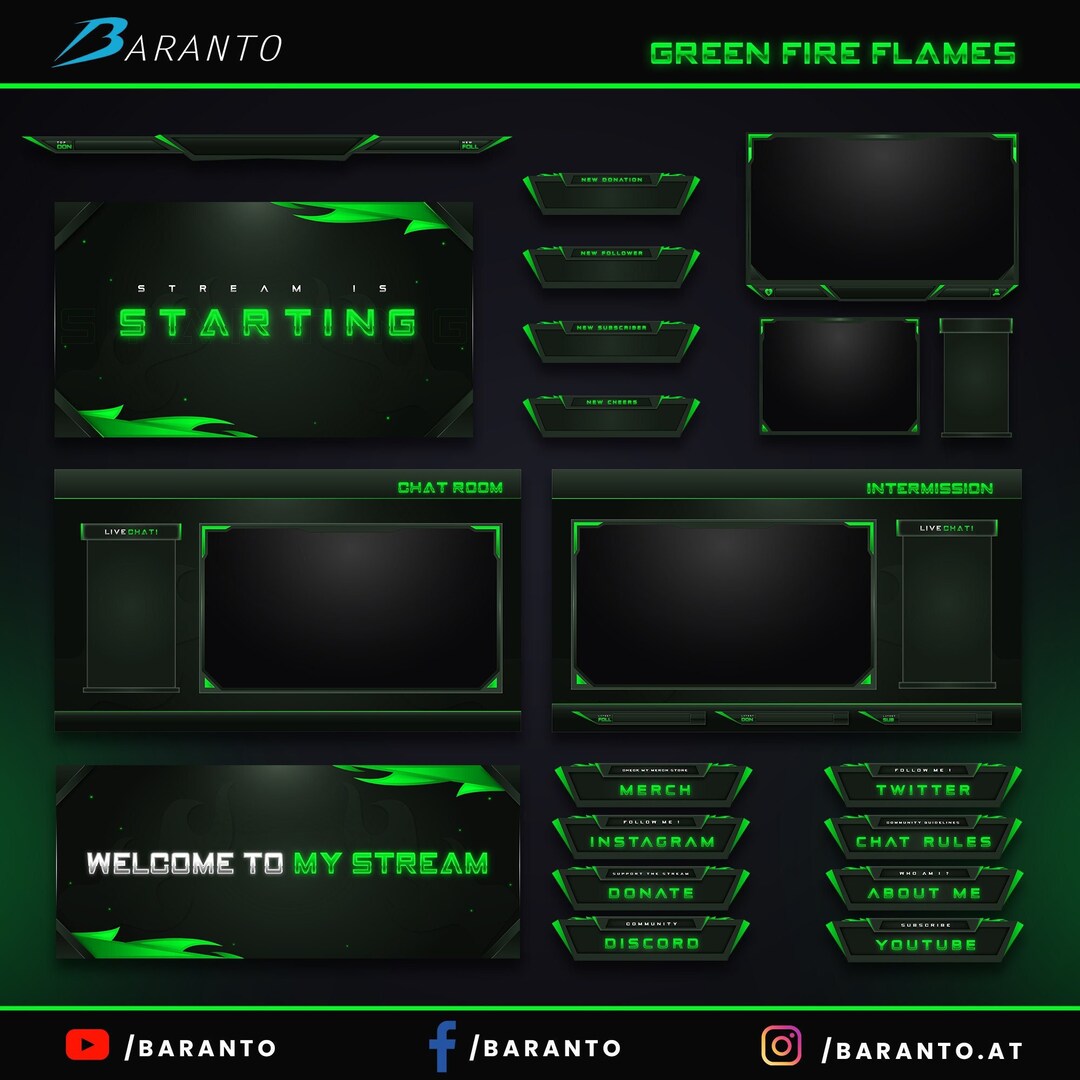 Animated Green Fire Flames Overlay Twitch Package | Instant Download ...