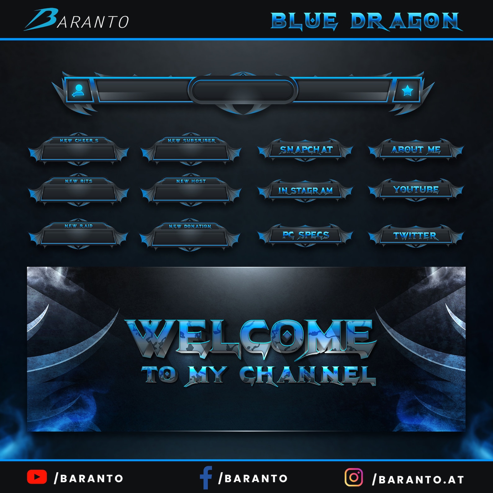 Animated Blue Dragon Overlay Twitch Package | Instant Download / Ready ...