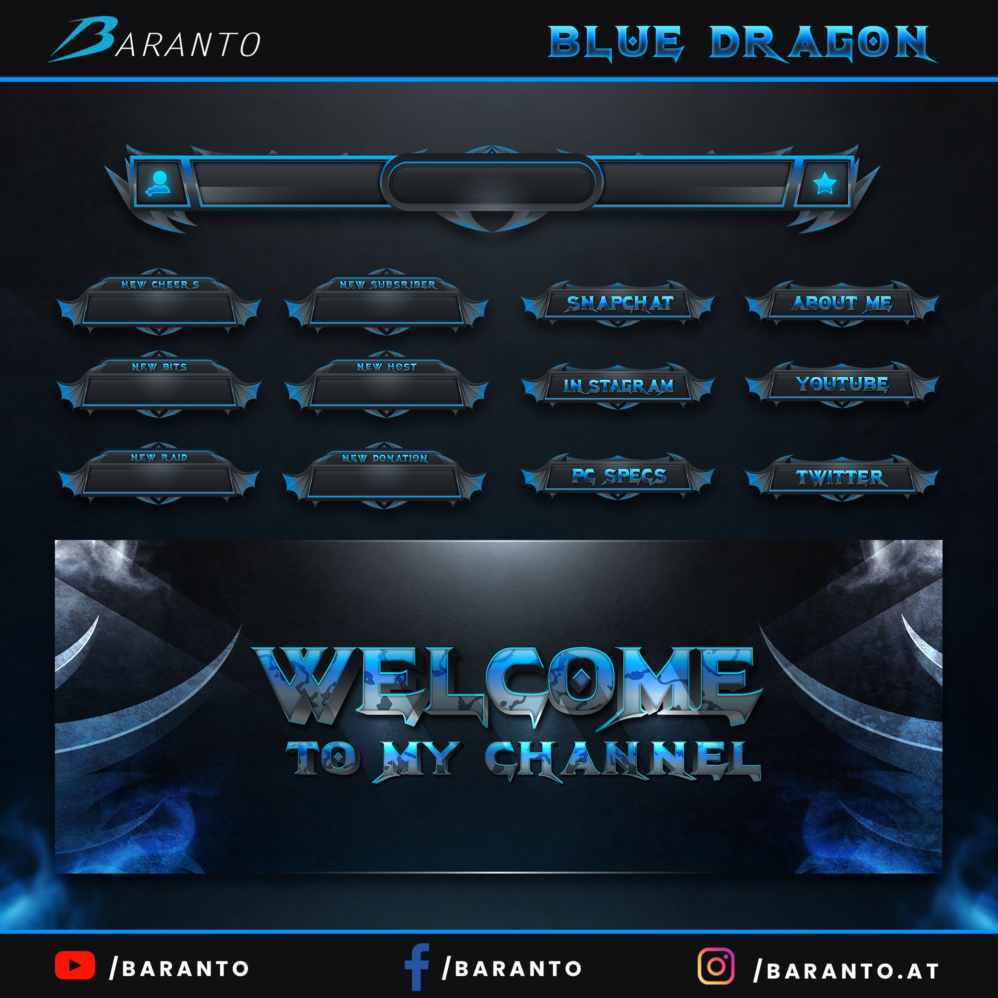 Animated Blue Dragon Overlay Twitch Package | Instant Download / Ready ...