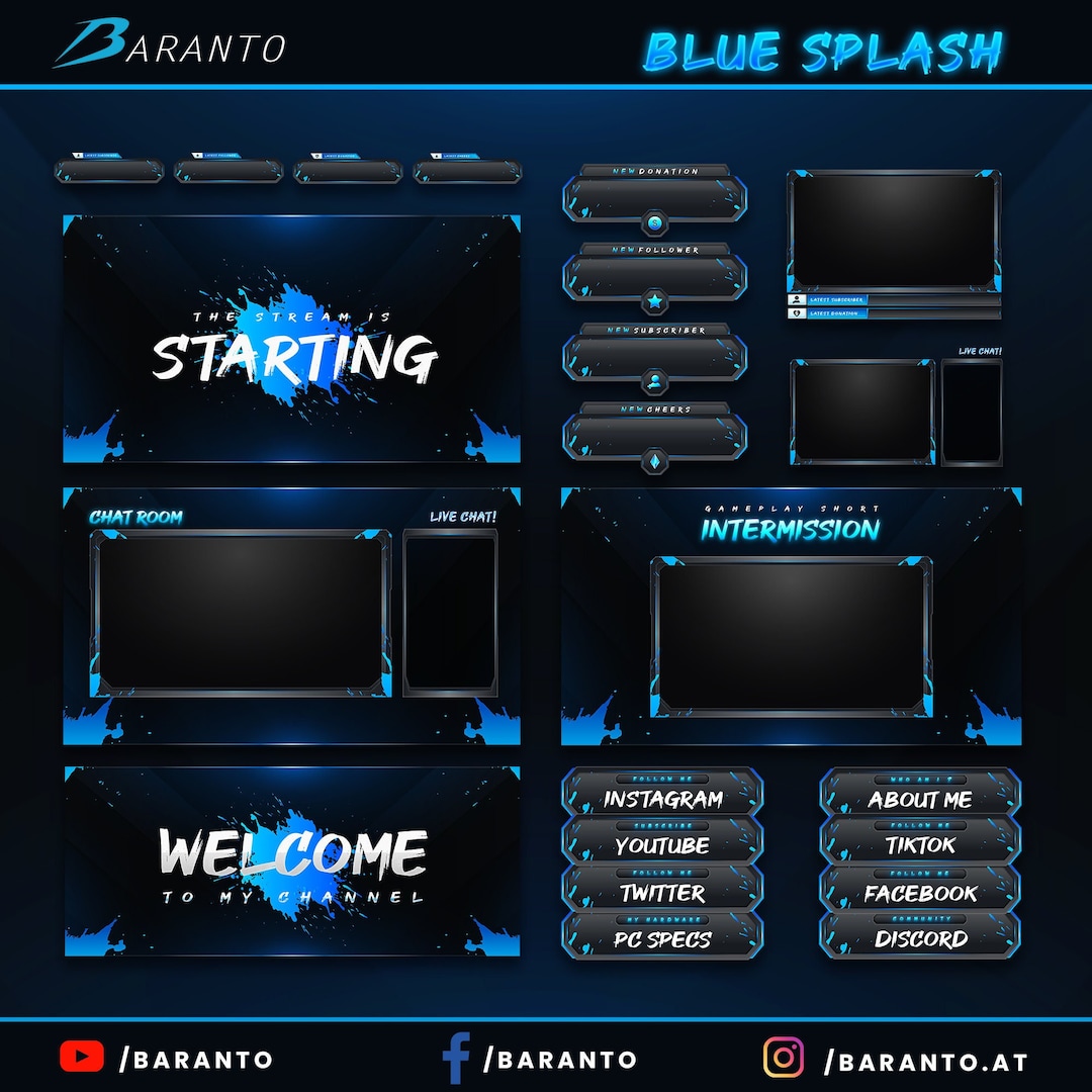 Animated Blue Splash Overlay Twitch Package | Instant Download / Ready ...