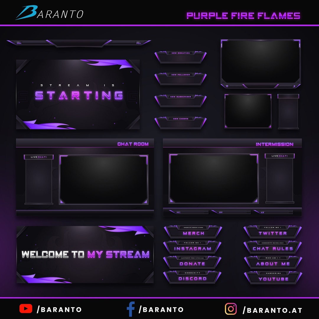 Animated Purple Fire Flames Overlay Twitch Package | Instant Download ...