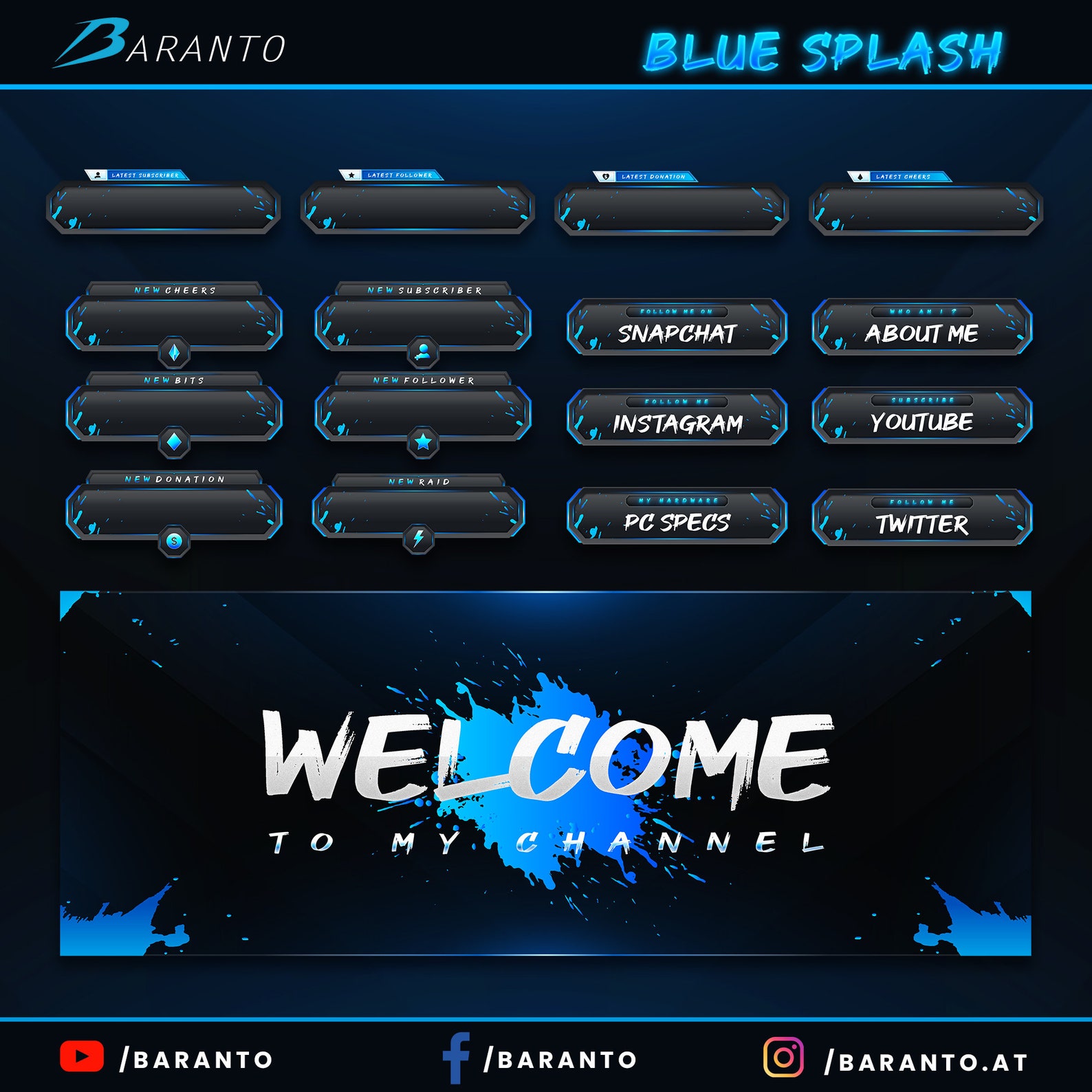 Animated Blue Splash Overlay Twitch Package | Instant Download / Ready ...