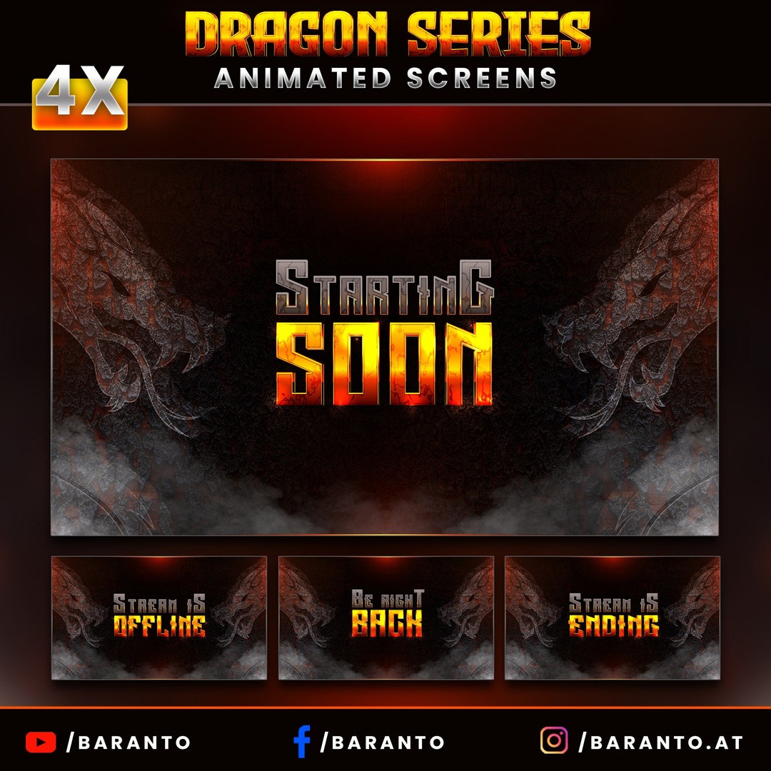 4x Animated Dragon Series Screen Overlays | Starting Soon | Brb ...