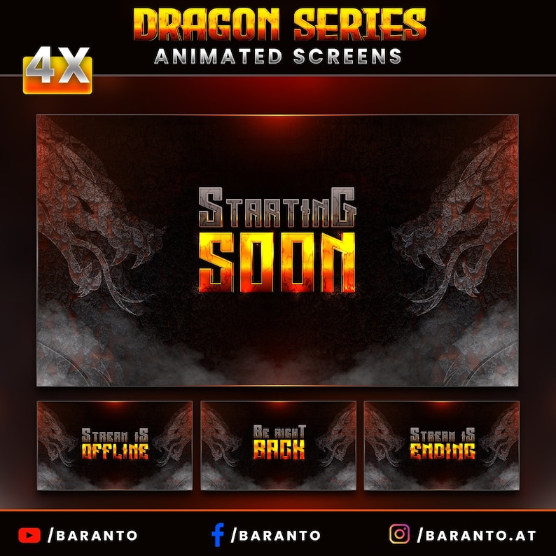 4x Animated Dragon Series Screen Overlays | Starting Soon | Brb ...
