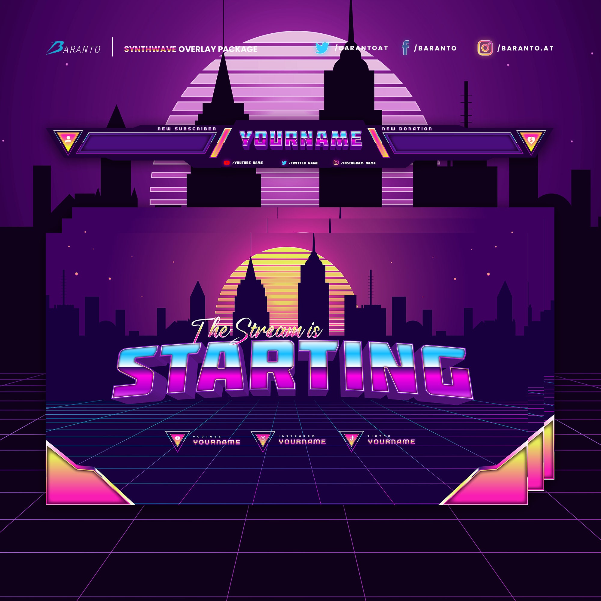 Animated Synthwave Overlay Twitch Package Instant Download / Ready to ...