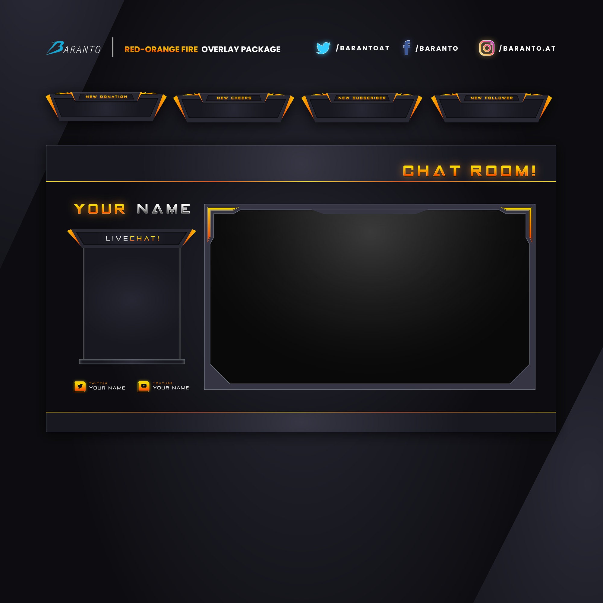 Animated Black Red Orange Fire Overlay Twitch Package - Etsy