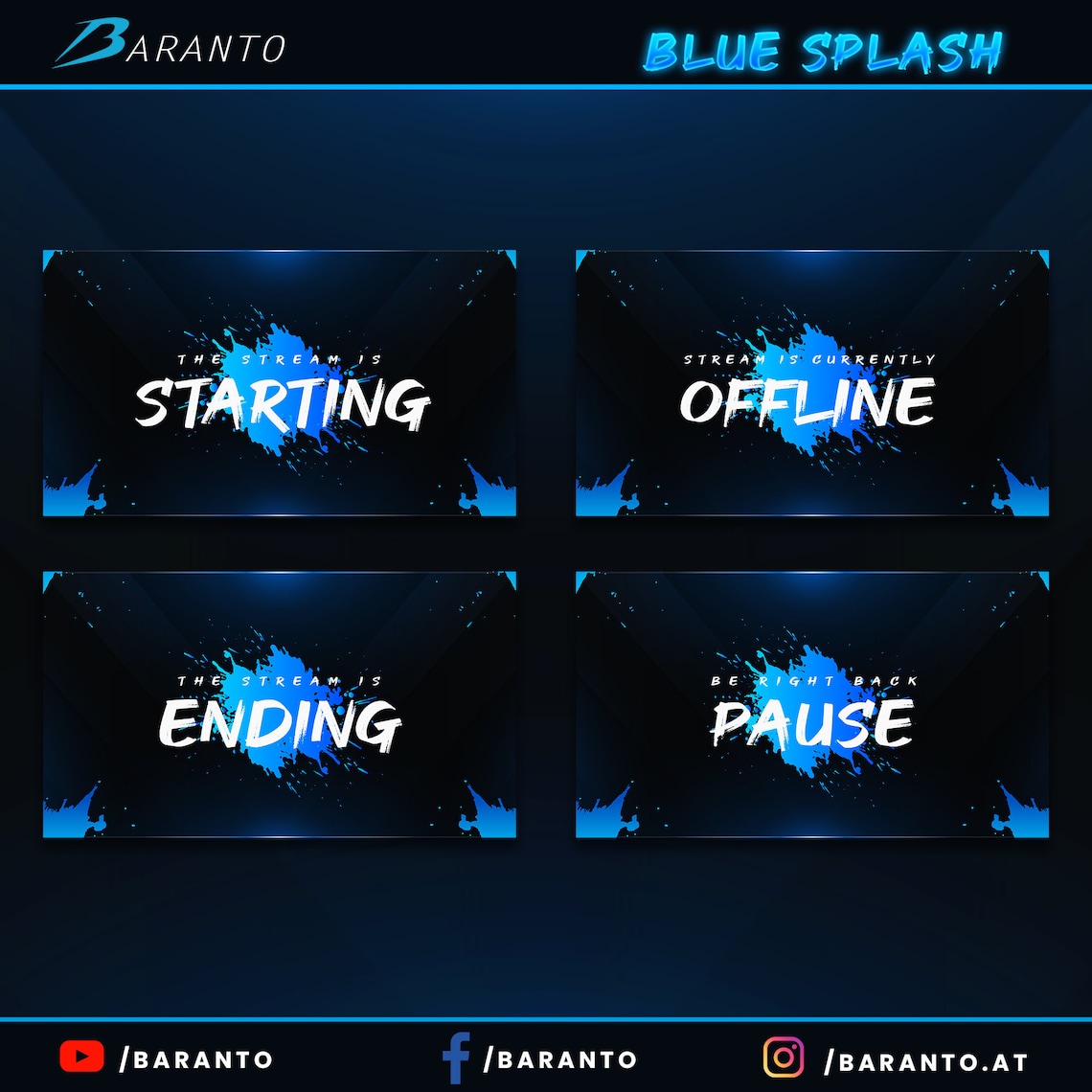 Animated Blue Splash Overlay Twitch Package | Instant Download / Ready ...