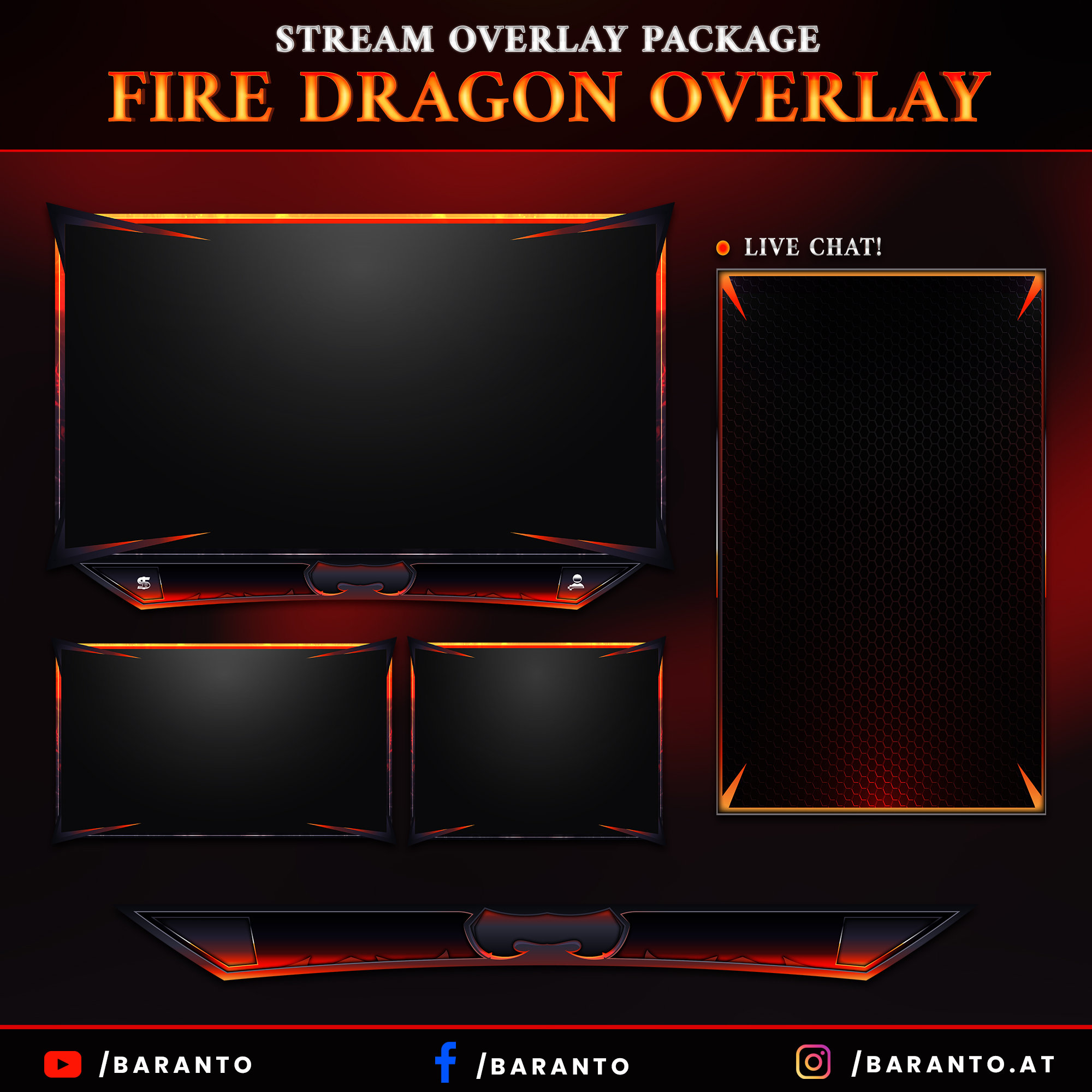 Animated Fire Dragon Overlay Twitch Package Instant Download / Ready to ...