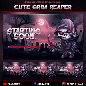 Animated Cute Grim Reaper Overlay Twitch Package | Instant Download ...