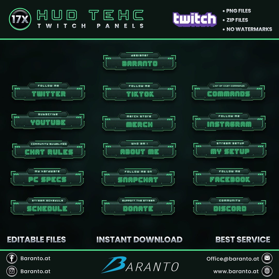 17x Twitch Panels Pack HUD Tech Series | Instant Download Ready to Use ...