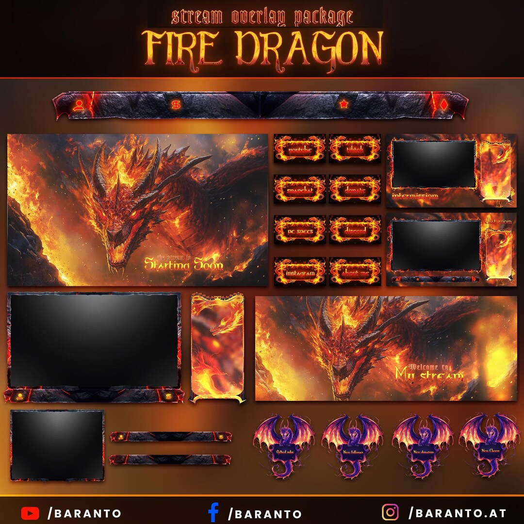 Animated Fire Dragon Overlay Twitch Package | Instant Download / Ready ...