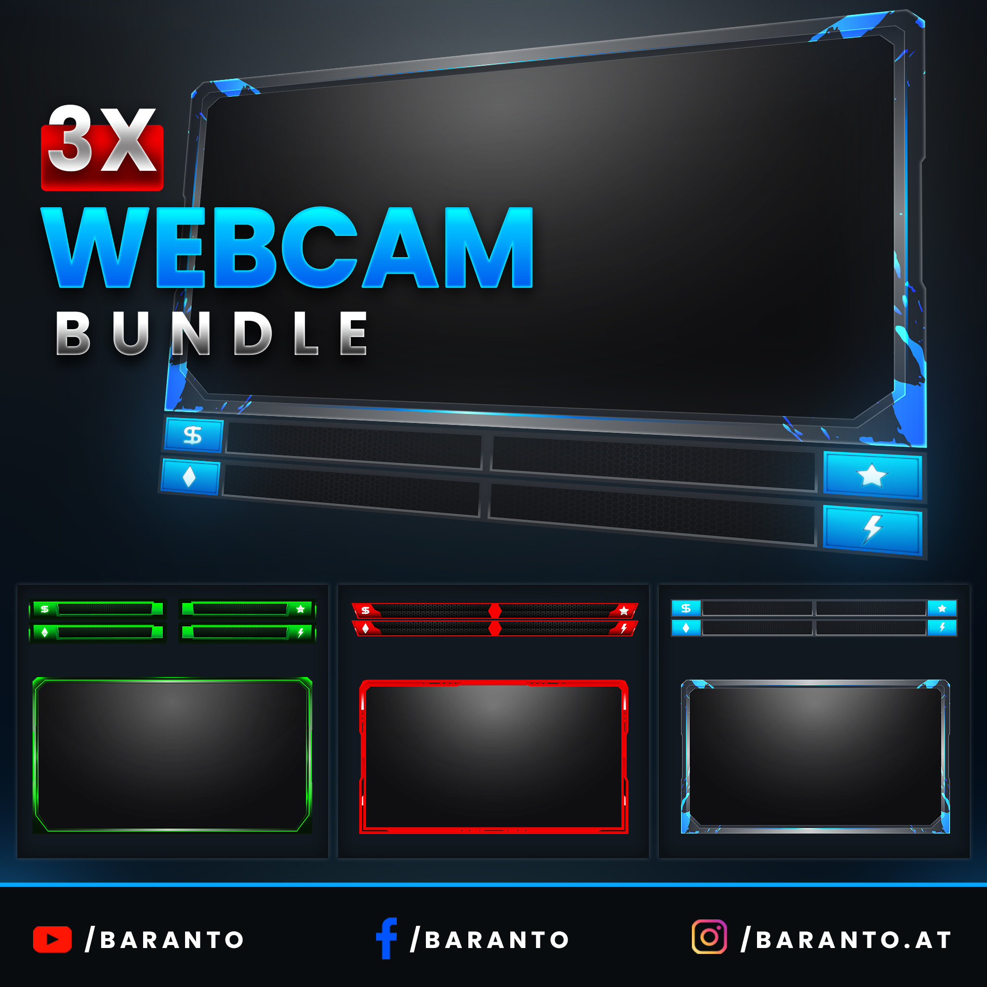 Animated Twitch Webcam Facecam Border Instant Download 3in1 Bundle 3 - Etsy